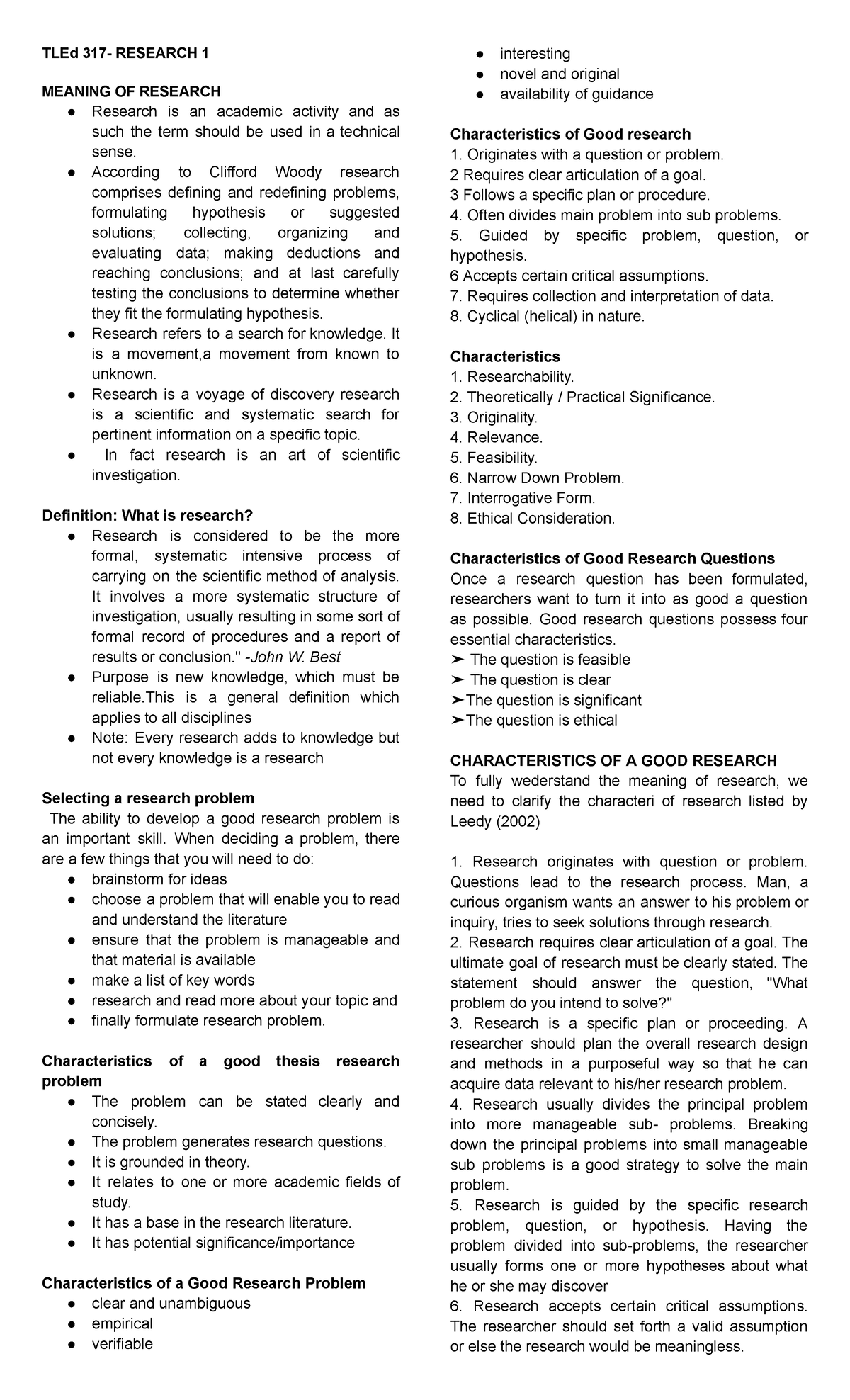 TLEd RESEARCH 1: Understanding the Meaning and Characteristics of ...