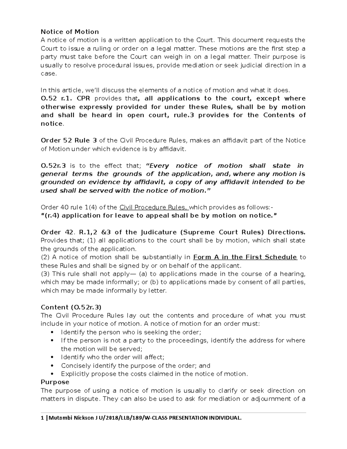 Notice of Motion 2022: Essential Elements and Court Procedures - Studocu