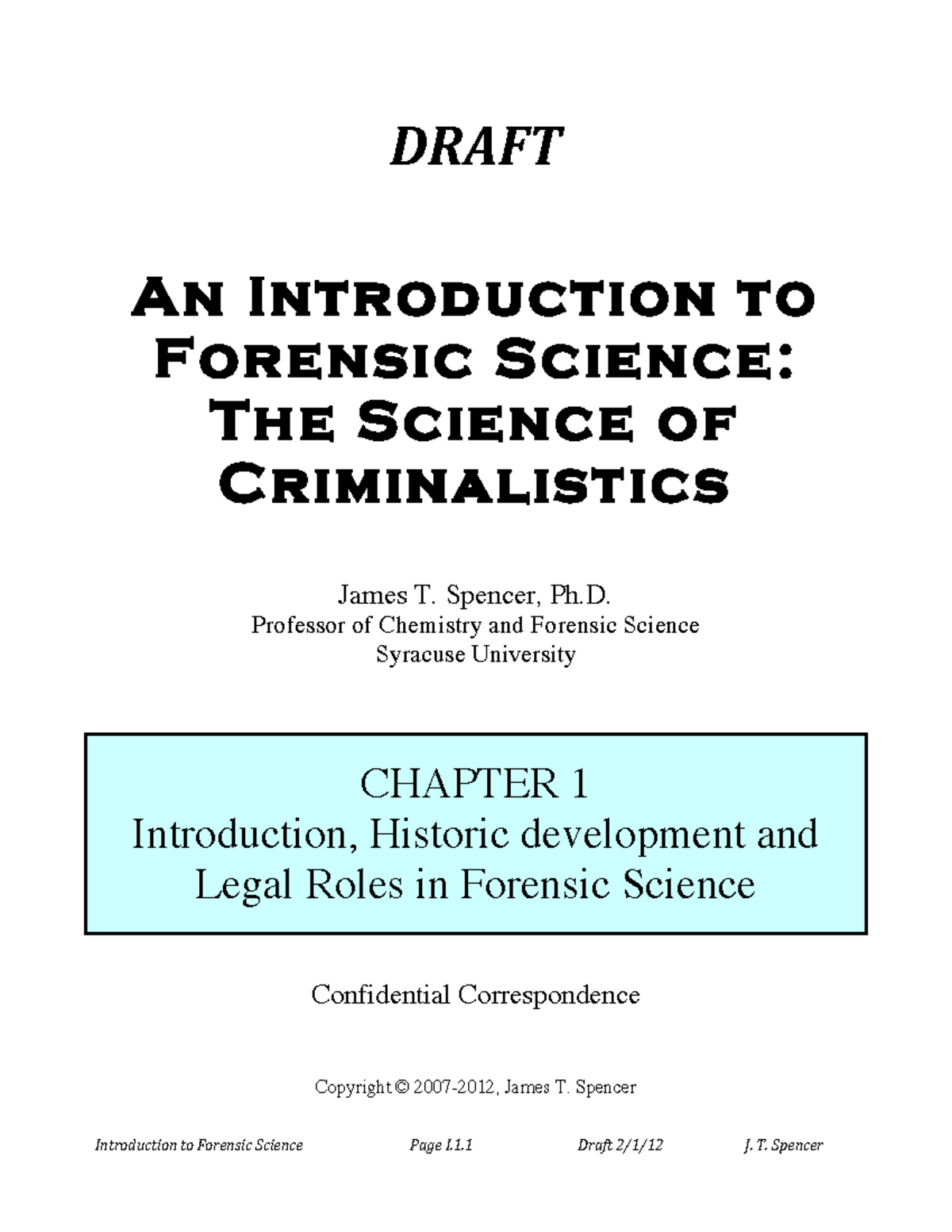 Introduction to Forensic Science (SU Forensics Program): Historical ...