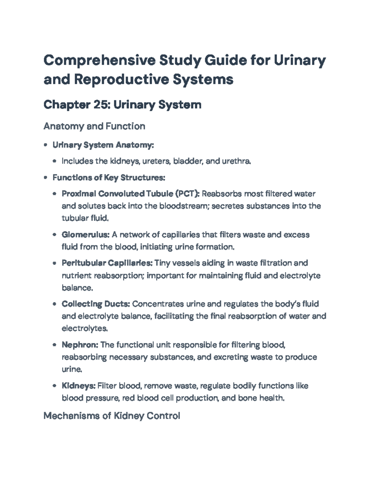 Comprehensive Study Guide for Urinary & Reproductive Systems - Ch. 25 ...