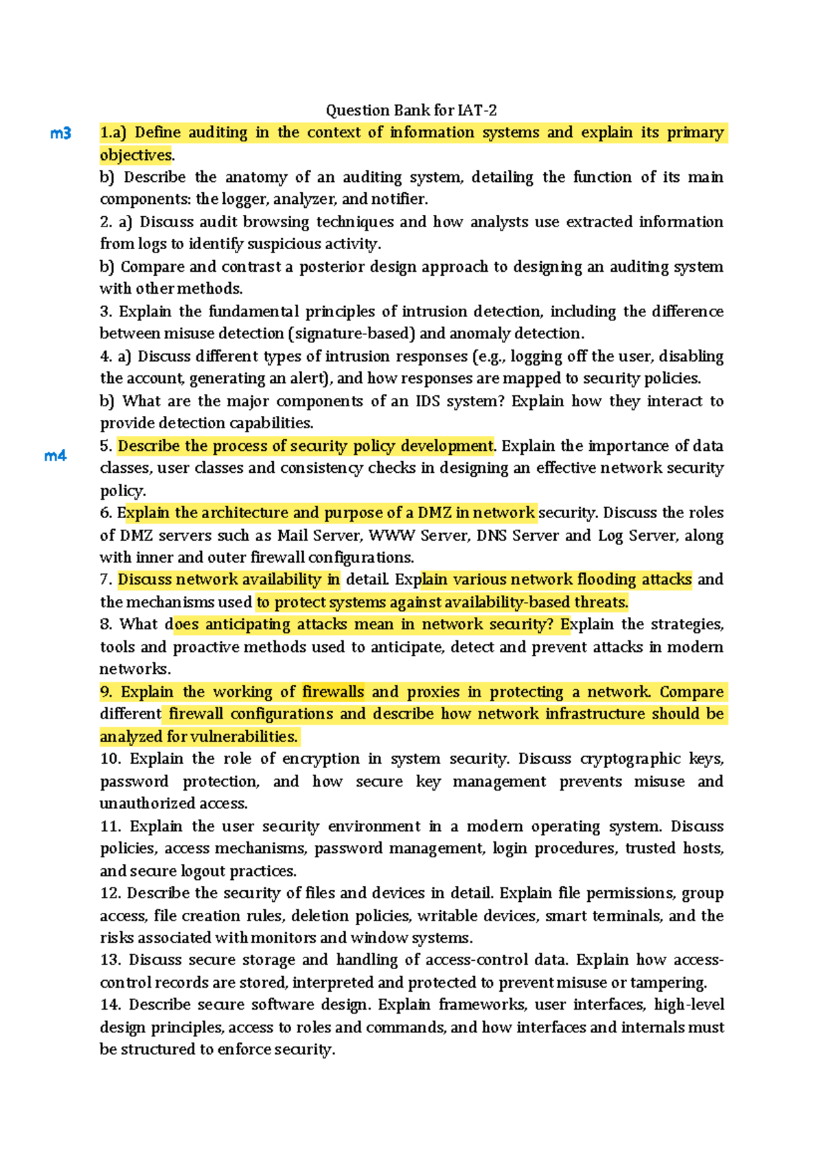 QB for IAT2: Comprehensive Question Bank on Auditing & Security - Studocu