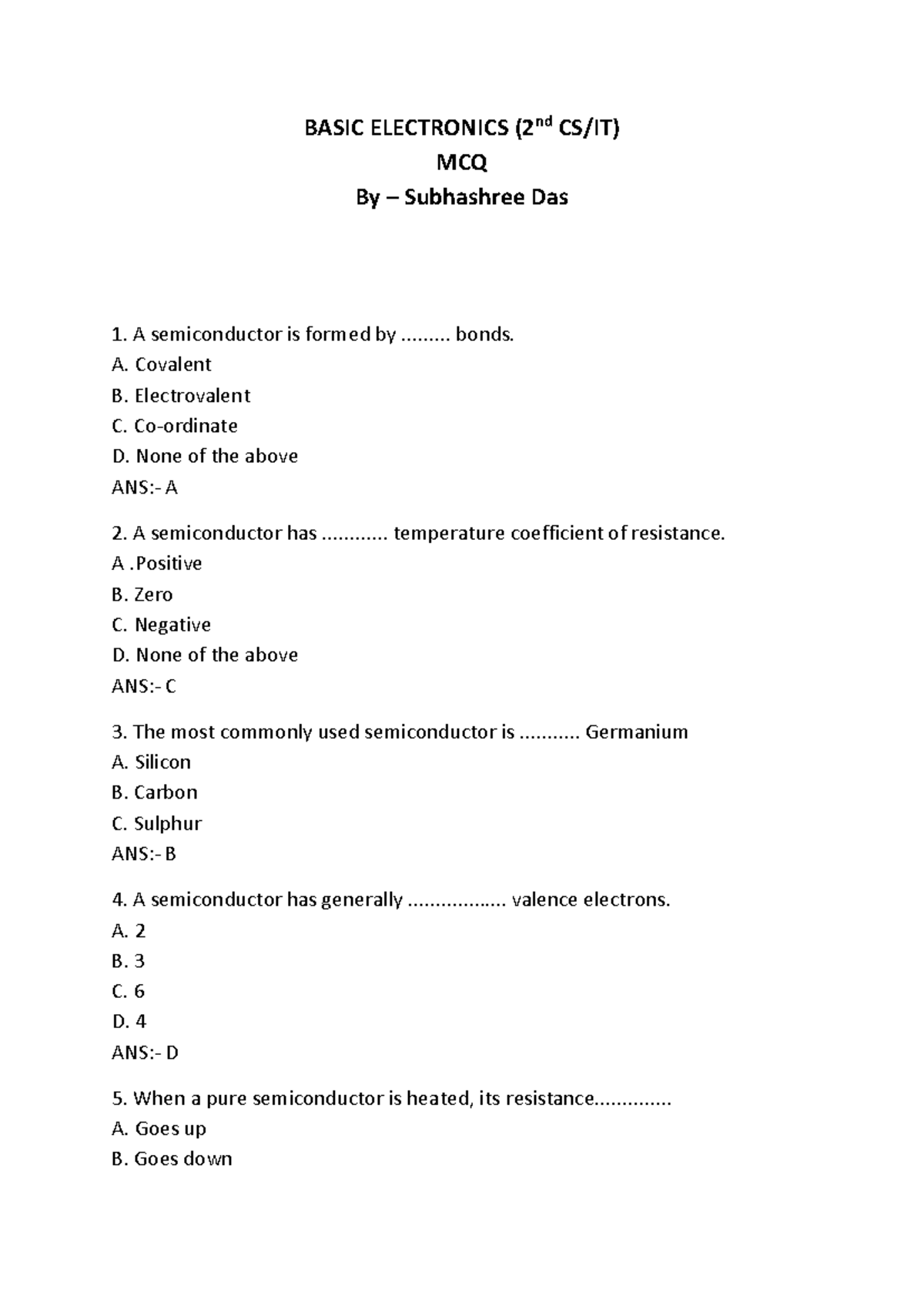 Basicelectronics - mcqs data - BASIC ELECTRONICS (2nd CS/IT) MCQ By ...