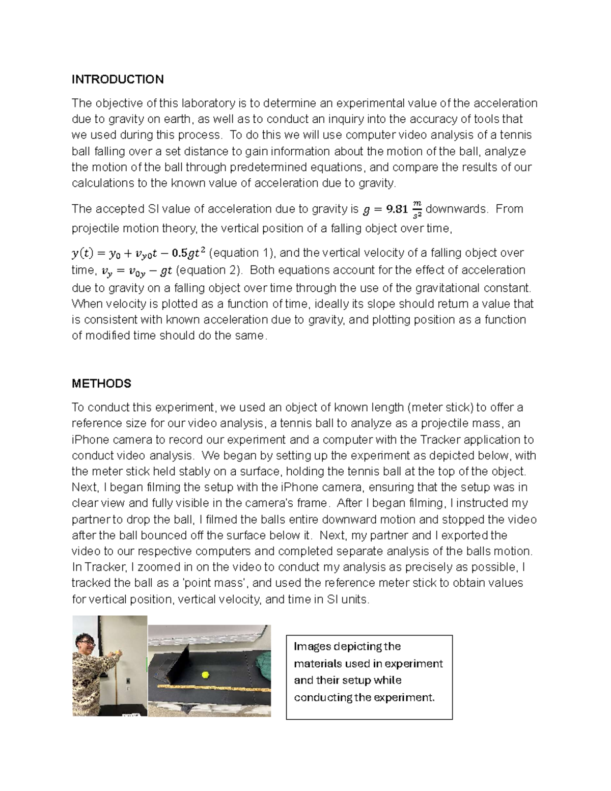 ENPH 131 Lab 1: Experimental Determination of Gravity Acceleration ...