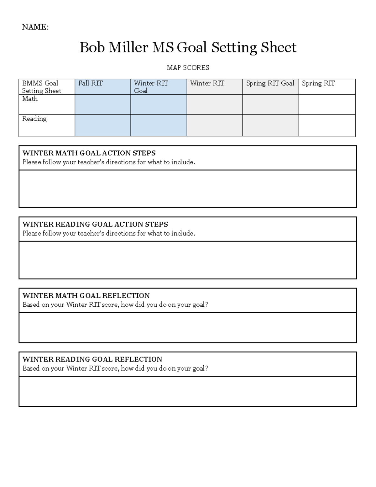 Copy of 2024- 2025 BMMS MAP Goal Setting Sheet - NAME: Bob Miller MS ...