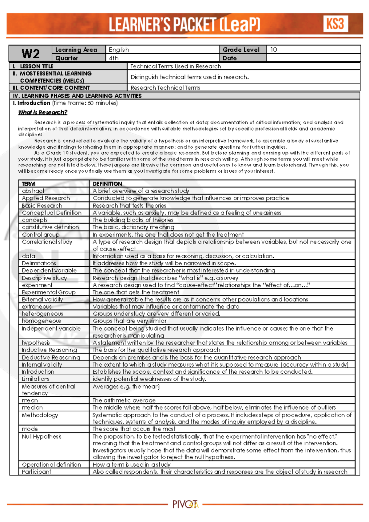English 10 WEEK 2 SOFT COPY - W Learning Area English Grade Level 10 ...