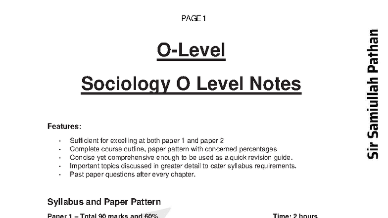 Sociology O Level Notes: Comprehensive Guide for Papers 1 & 2 - Studocu