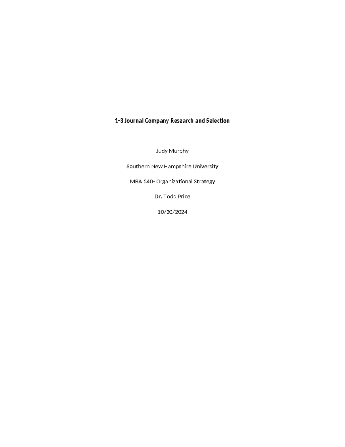 MBA-540 1-3 Journal: Company Research on Toyota Motor Corporation - Studocu