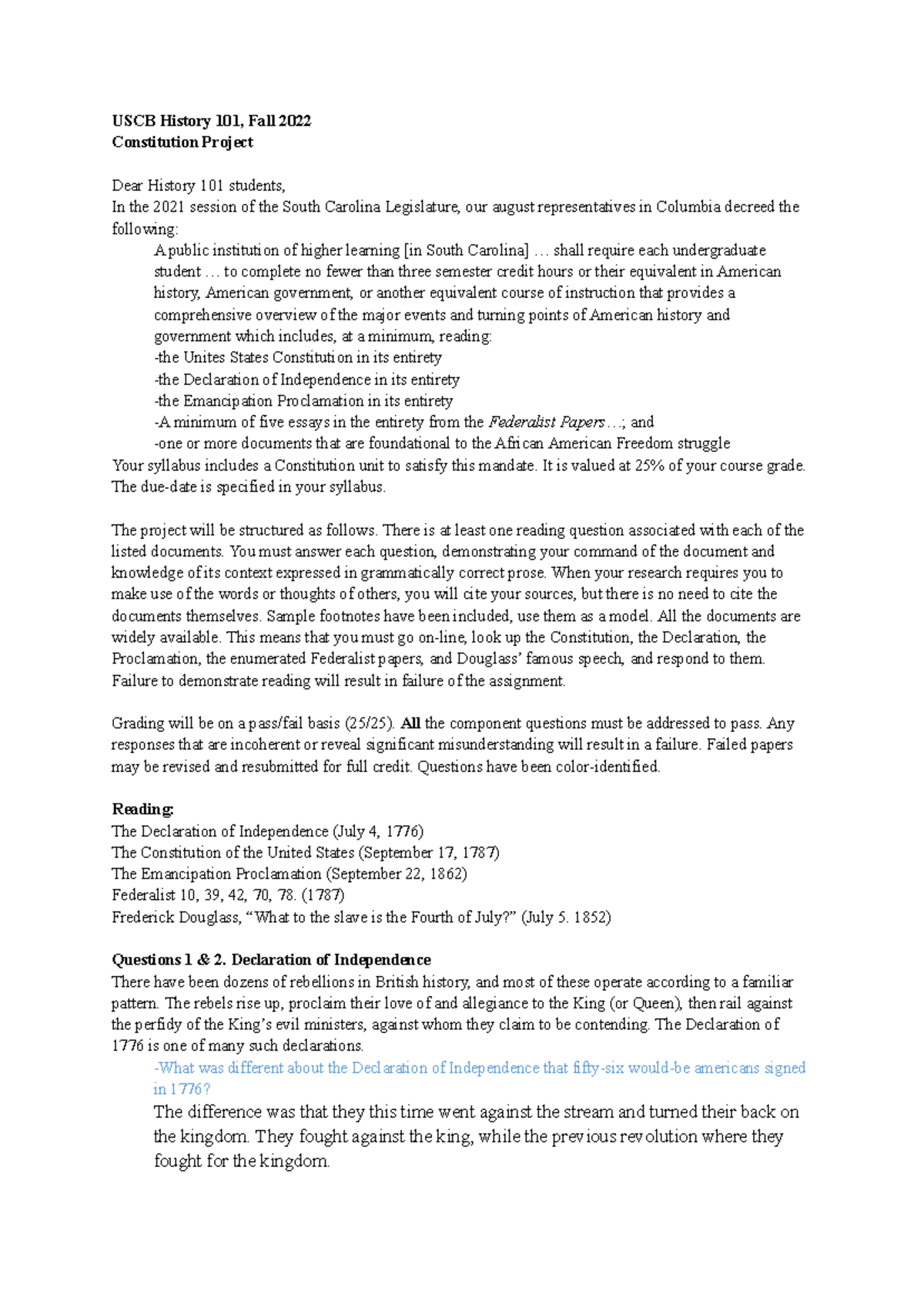 History 101 - Constitution Project Overview & Guideline (Fall 2022 ...