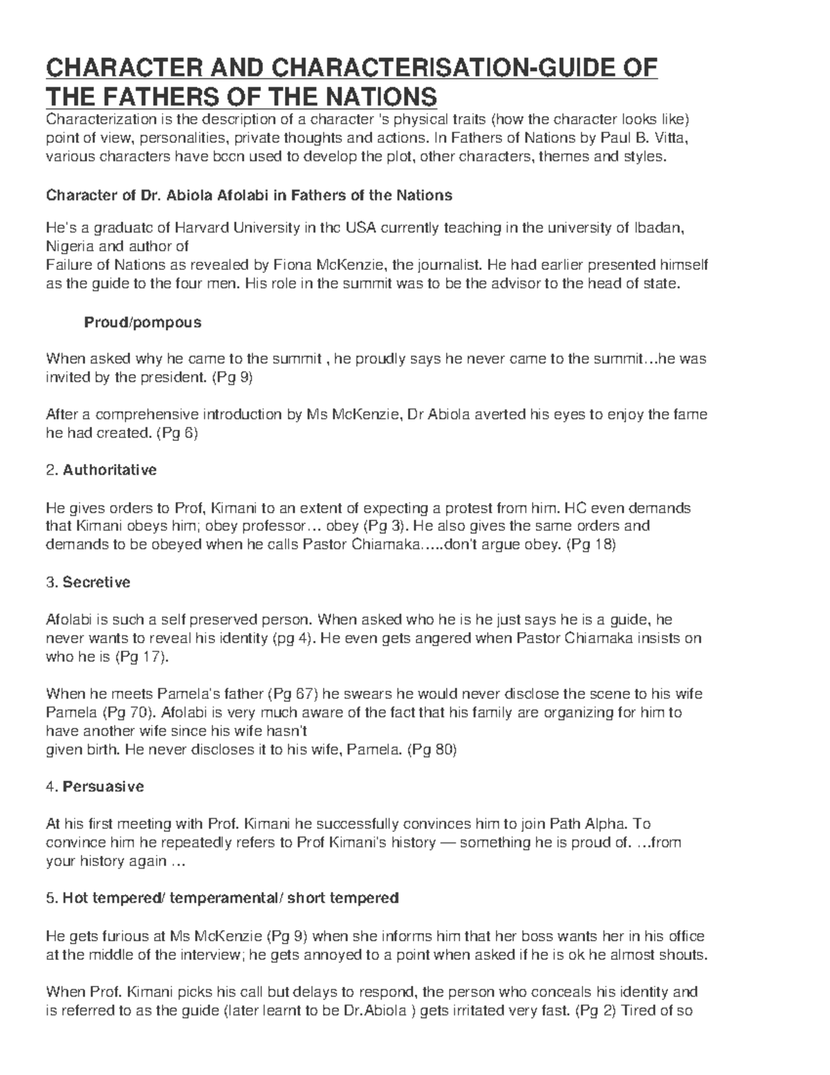 FATHERS OF NATIONS: CHARACTER ANALYSIS AND CHARACTERIZATION GUIDE - Studocu