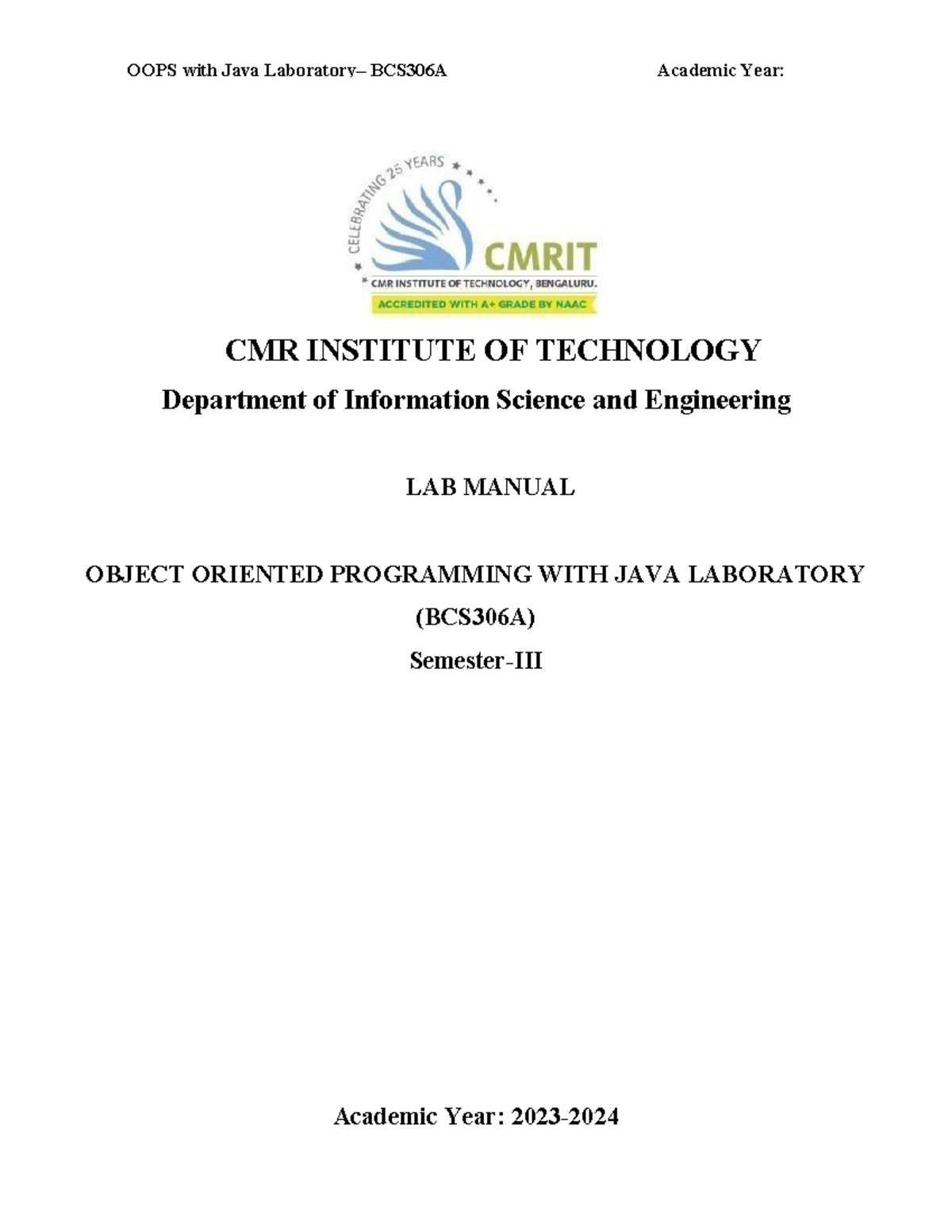 BCS306A-Lab Manual for Object Oriented Programming with Java - Studocu