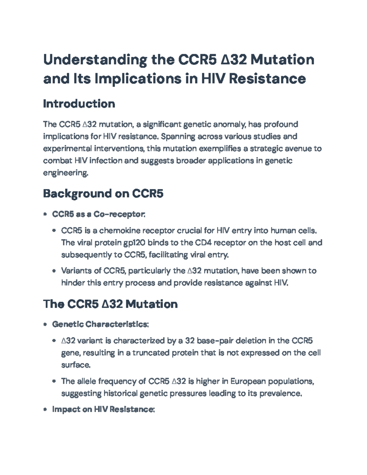 CCR5 Δ32 Mutation: Implications for HIV Resistance & Genetic Therapy ...