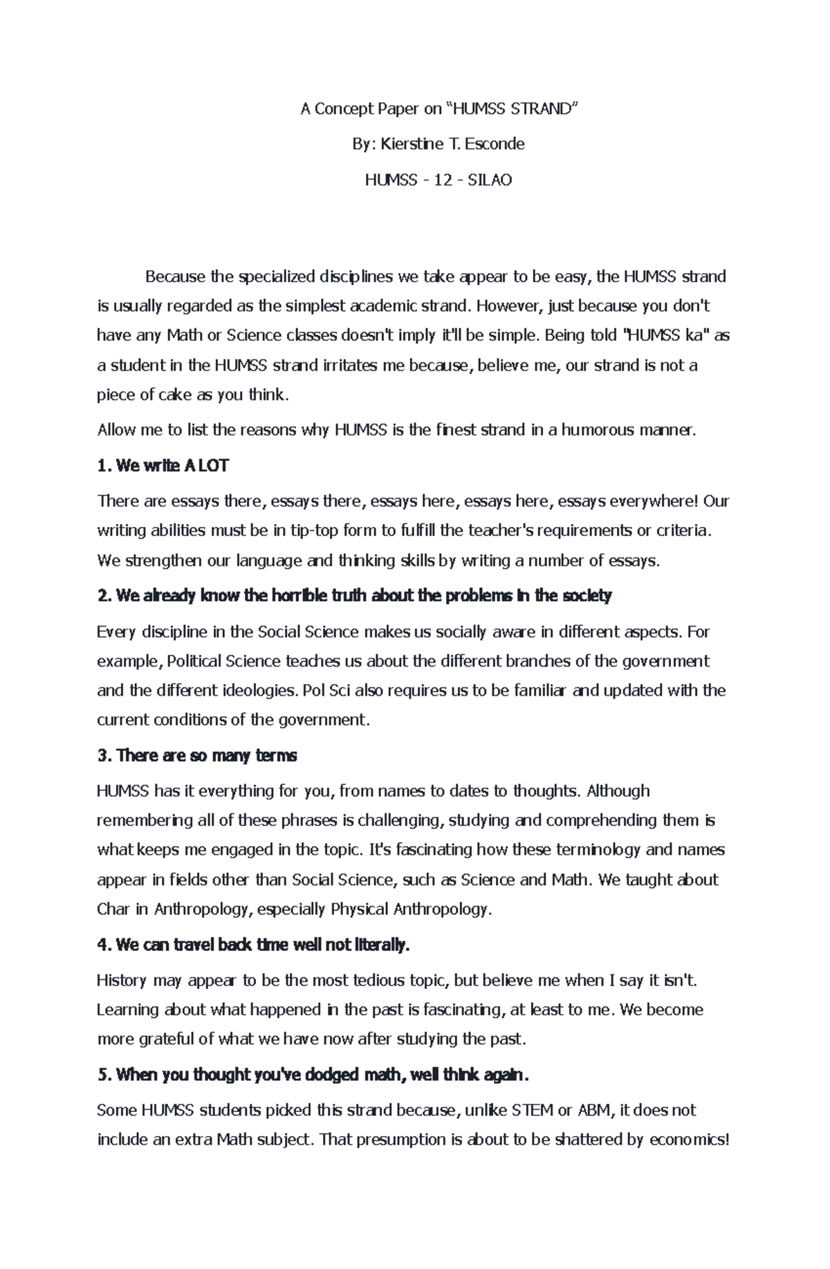 HUMSS Strand: A Concept Paper on the Value of Humanities and Social ...