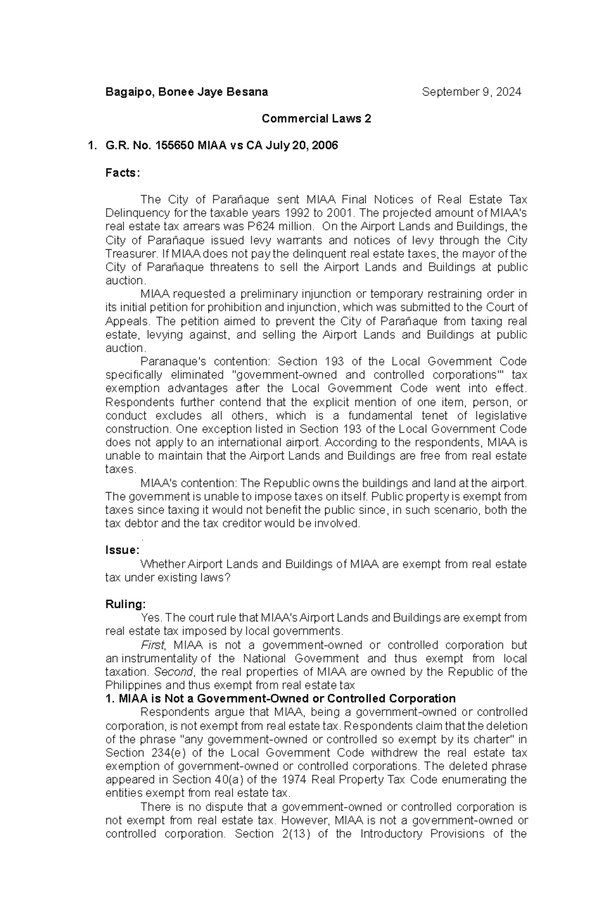 Bagaipo Case Digests 1 Commercial Law 2 - Bagaipo, Bonee Jaye Besana ...