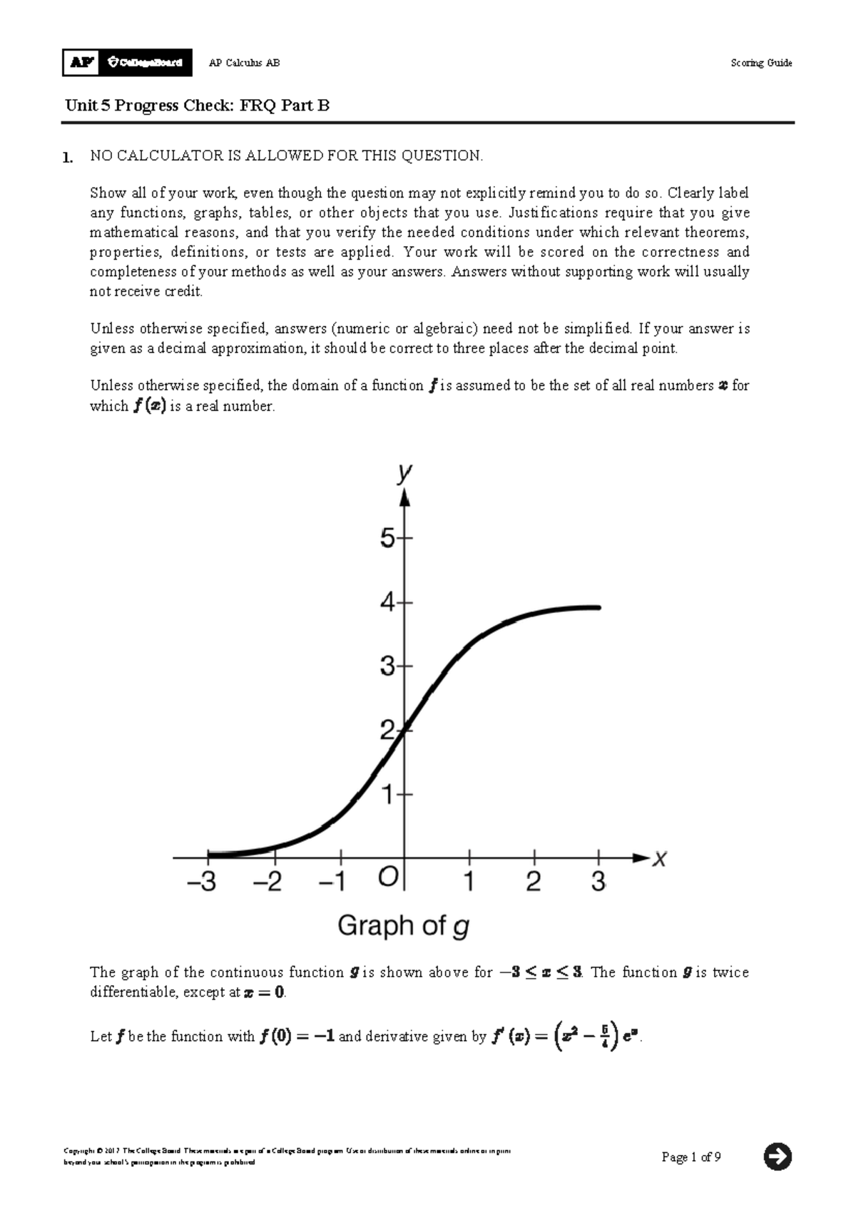 FRQ Part B Solutions - Unit 5 calculus frq - Unit 5 Progress Check: FRQ ...