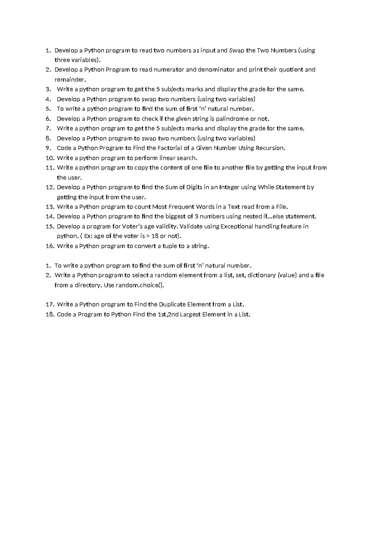 Python Practical Questions for Programming Course (CS101) - Studocu