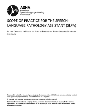 Guidelines for Speech-Language Pathology Assistants (SLPAs) - The Scope ...