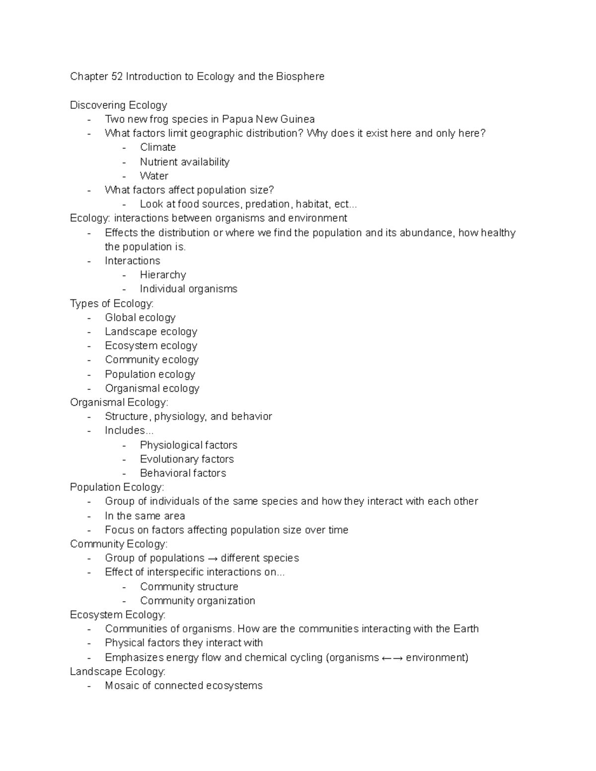 BIOL 133 Final Exam Chapter 52 Notes: Ecology & Biosphere Insights ...