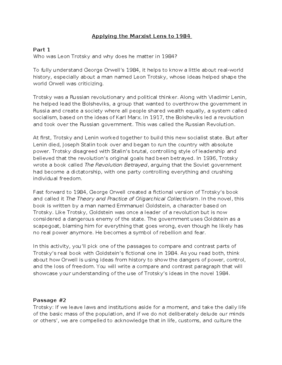 Applying the Marxist Lens to 1984: Trotsky's Influence and Insights ...