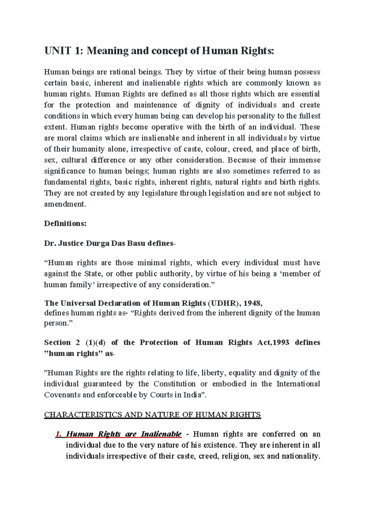 Human Rights Law Overview: Comprehensive Notes Units 1-8 - Studocu