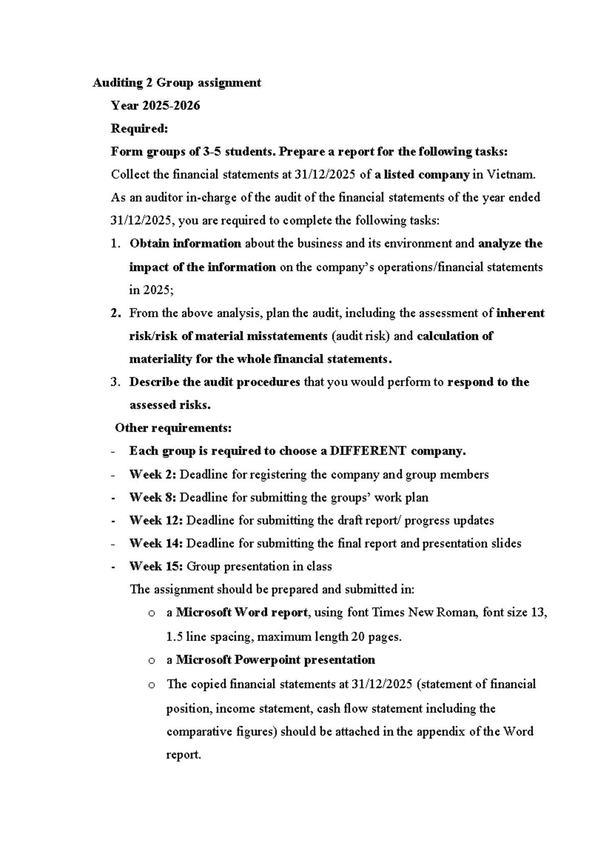 Group Assignment: Auditing 2 - Financial Statement Analysis 2025 - Studocu