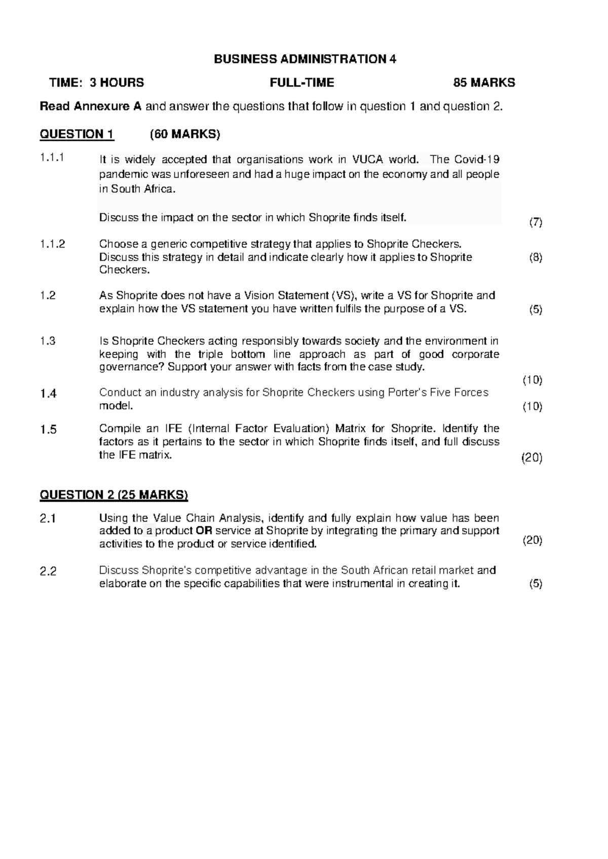 BA4 - Revision Paper 2: Shoprite Case Study Lecture Notes - Studocu