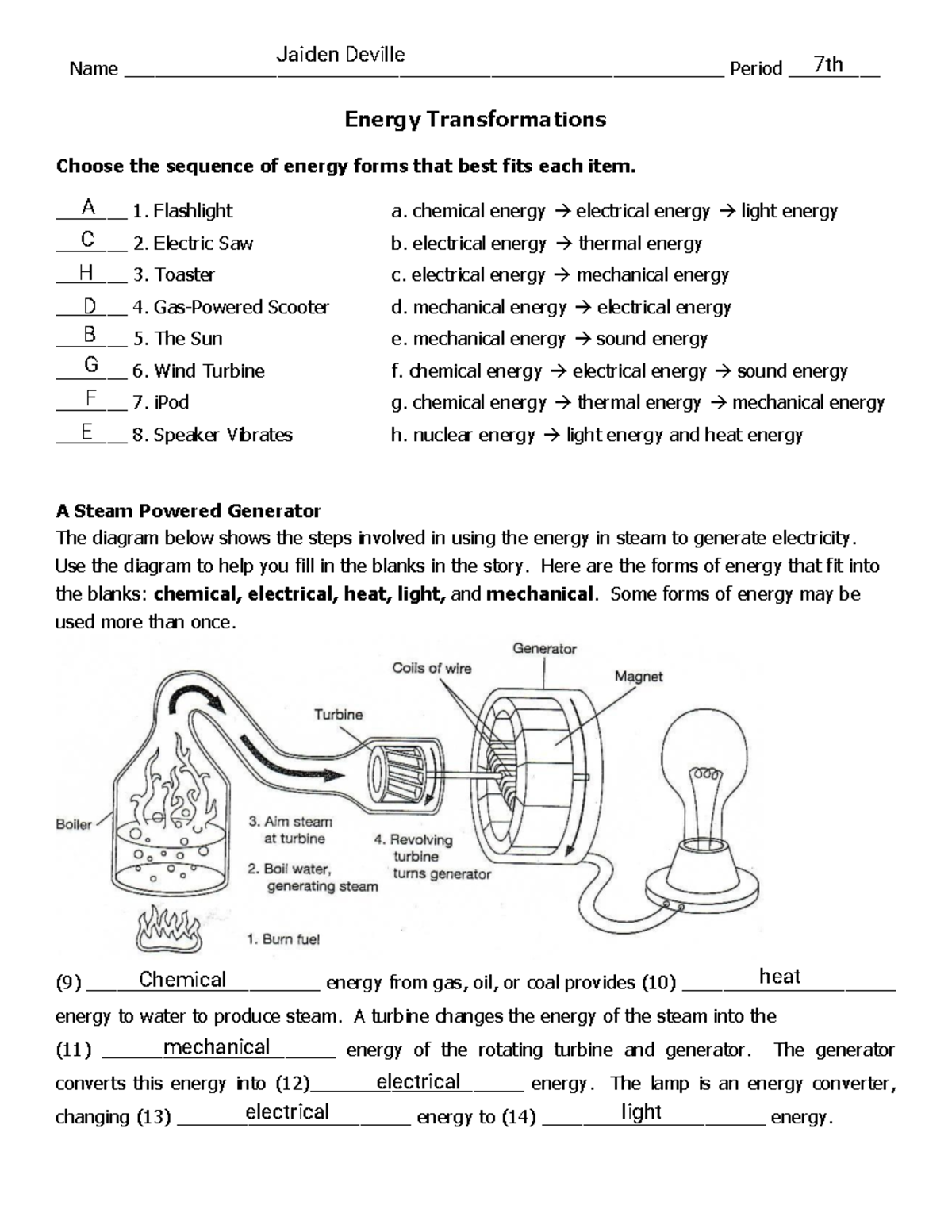 Jaden 2549966 - Energy Transformations Worksheet - Name - Studocu