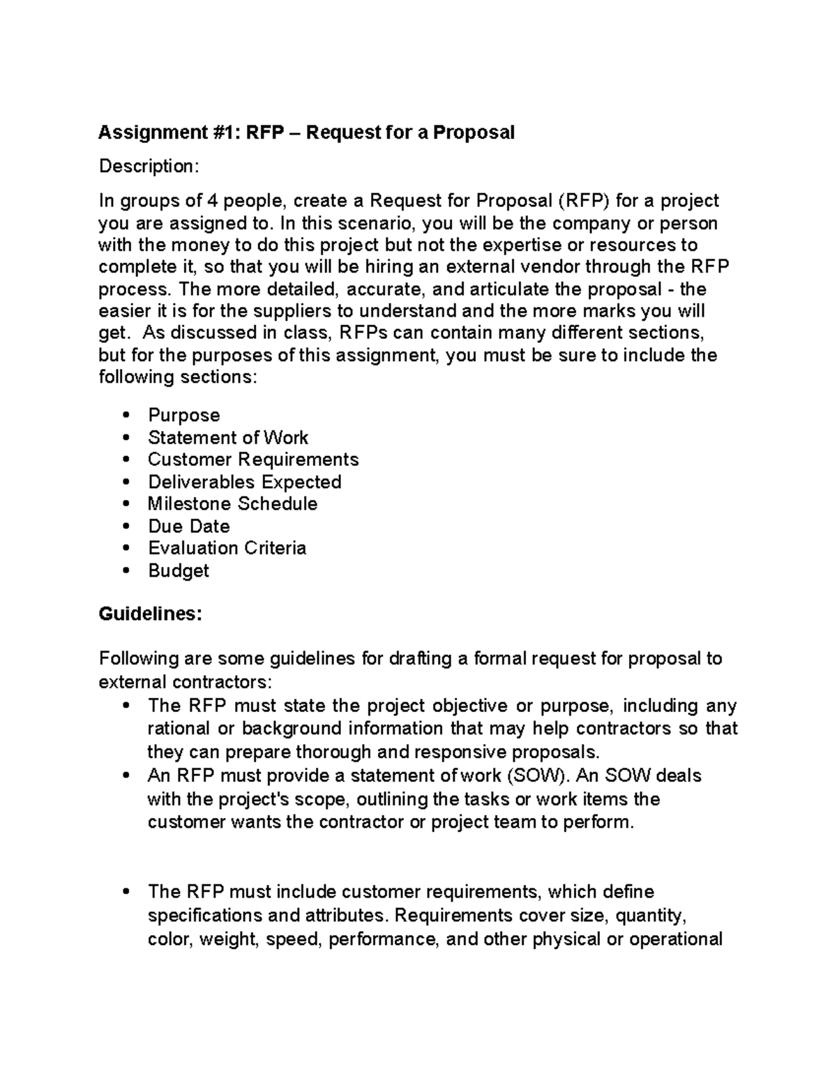 RFP Description for Assignment #1: Proposal Guidelines and Structure ...