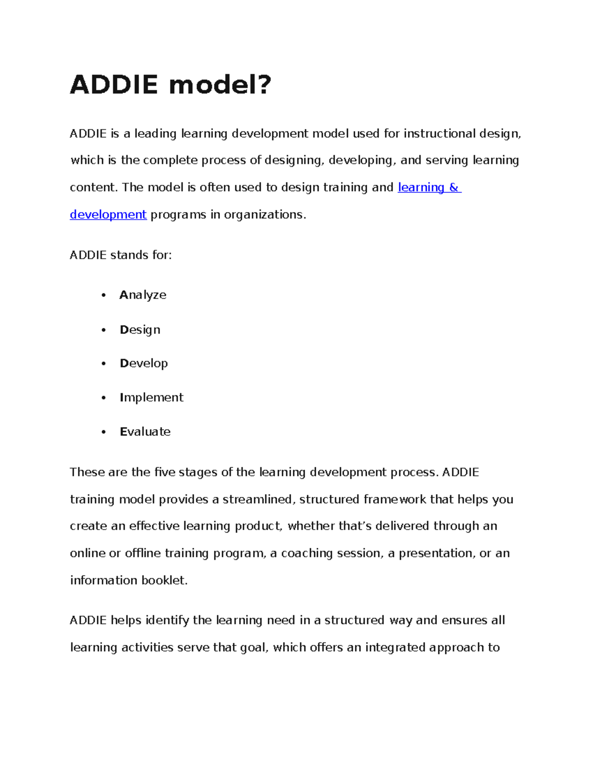 ADDIE Model: Comprehensive Notes on Instructional Design Process - Studocu