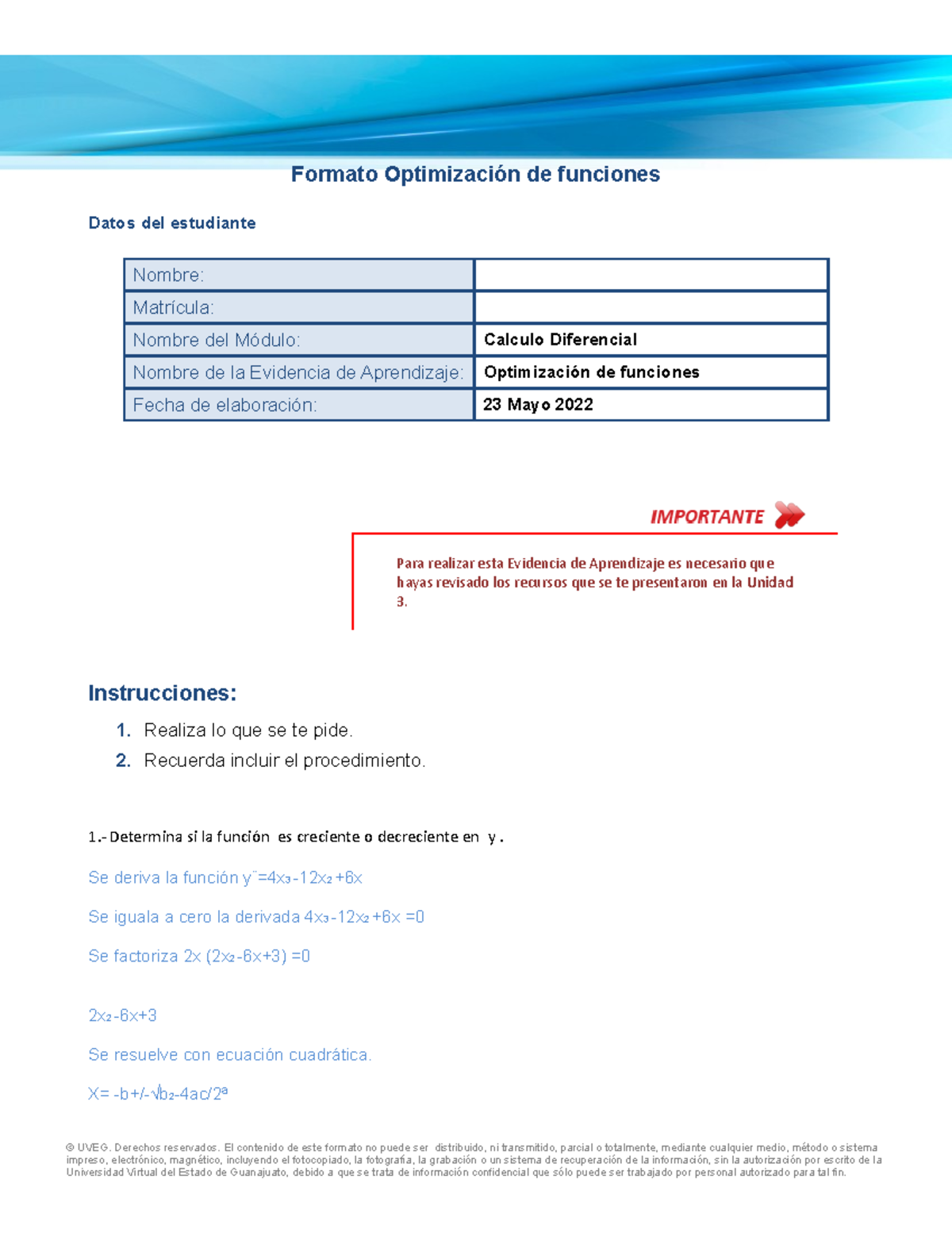 Optimización de Funciones - Cálculo Diferencial UVEG - Studocu