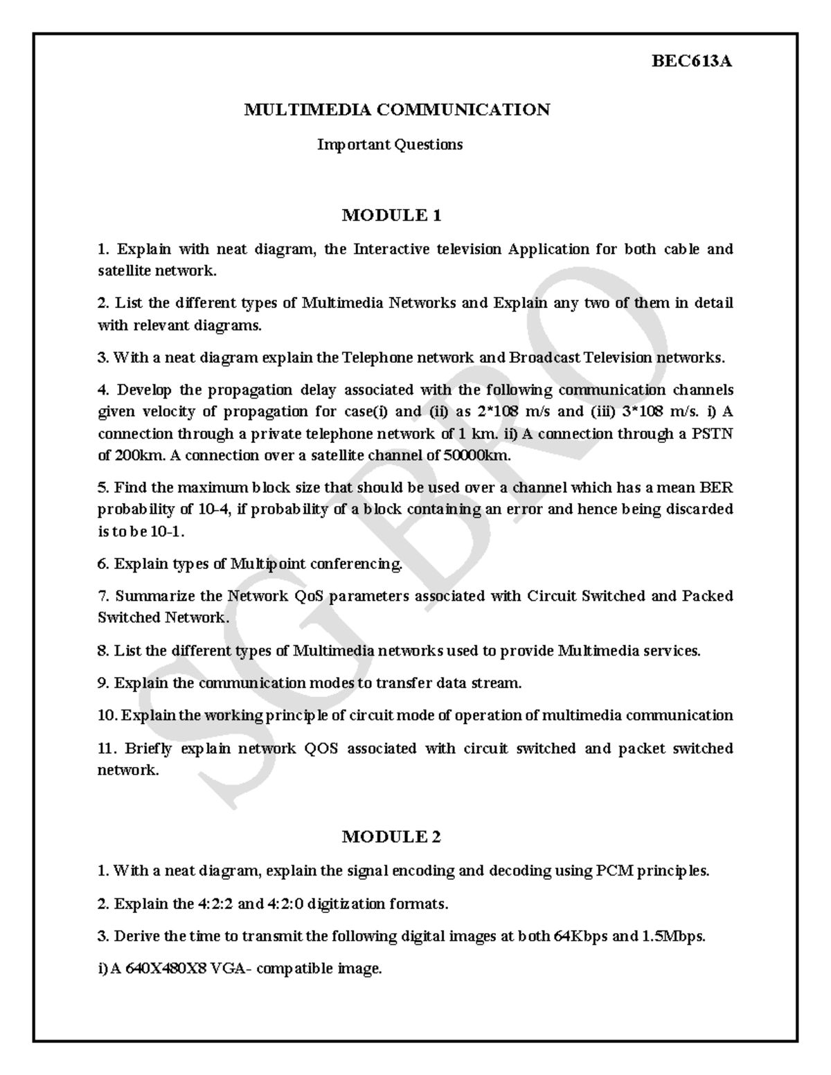 BEC613A MULTIMEDIA COMMUNICATION Important Questions - All Modules ...