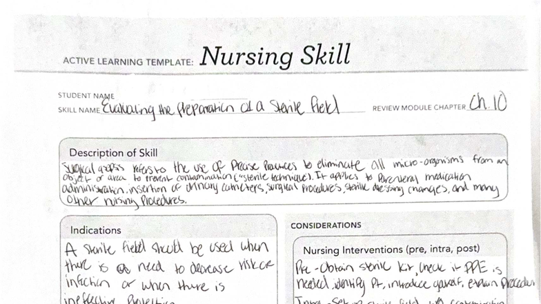 ACTIVE LEARNING TEMPLATE: Nursing Skill 3 - Evaluating Sterile Field ...