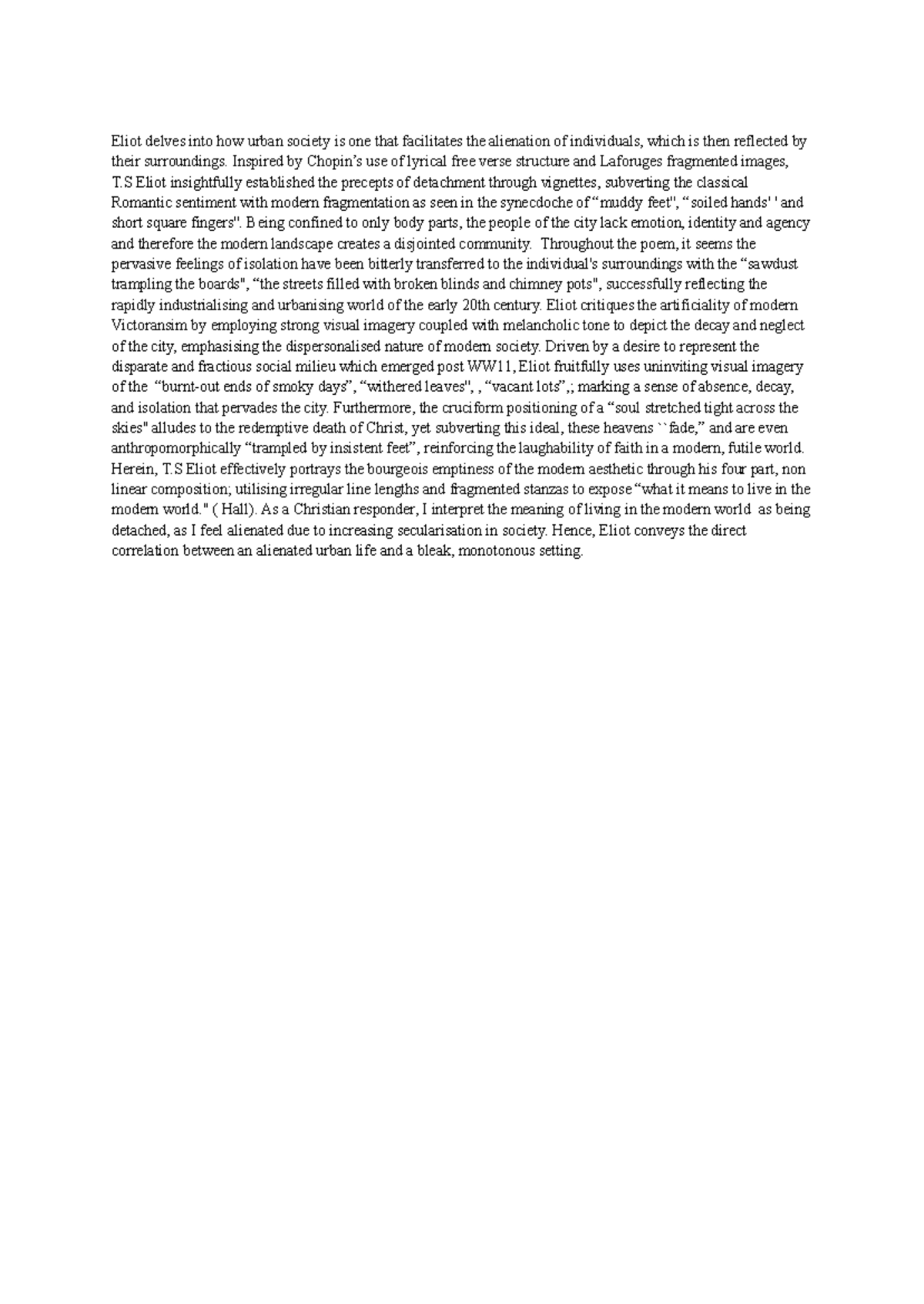 T.S. Eliot's Preludes Analysis: Urban Alienation Explored - Studocu