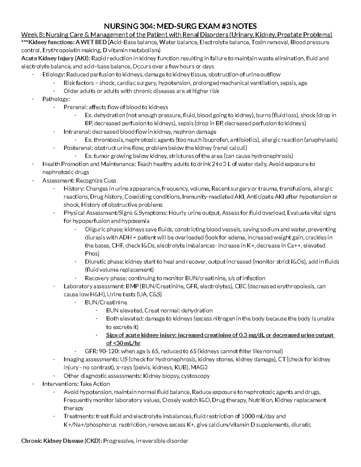 NURS304 MED-SURG EXAM #3: Comprehensive Notes on Renal Disorders and GI ...