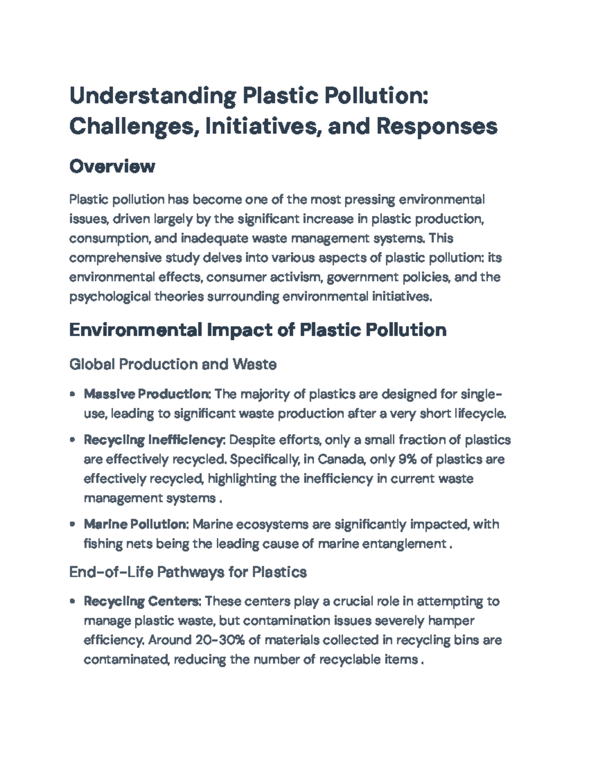 Understanding Plastic Pollution: Challenges, Policies, and Consumer ...