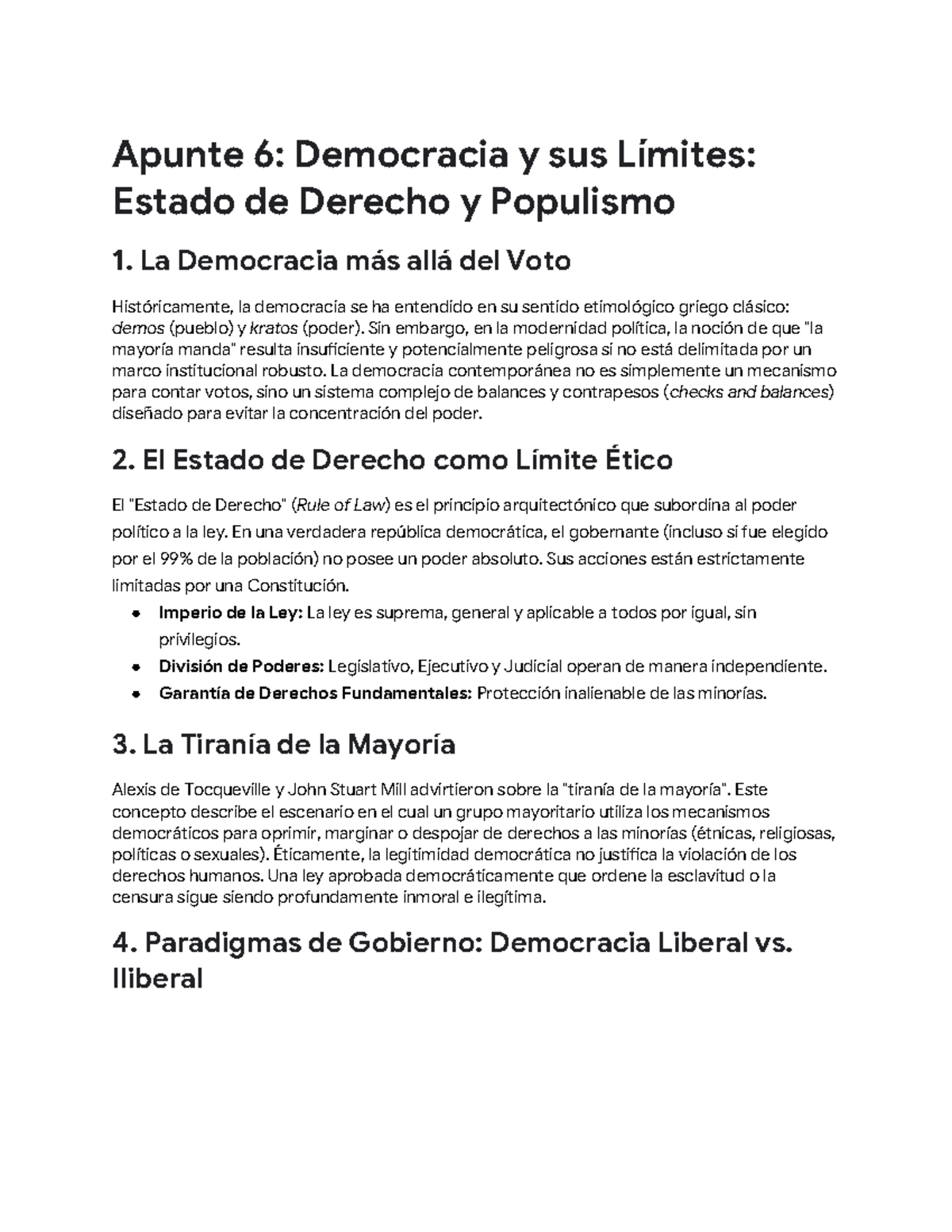 Apunte 6: Democracia y sus Límites - Estado de Derecho y Populismo ...