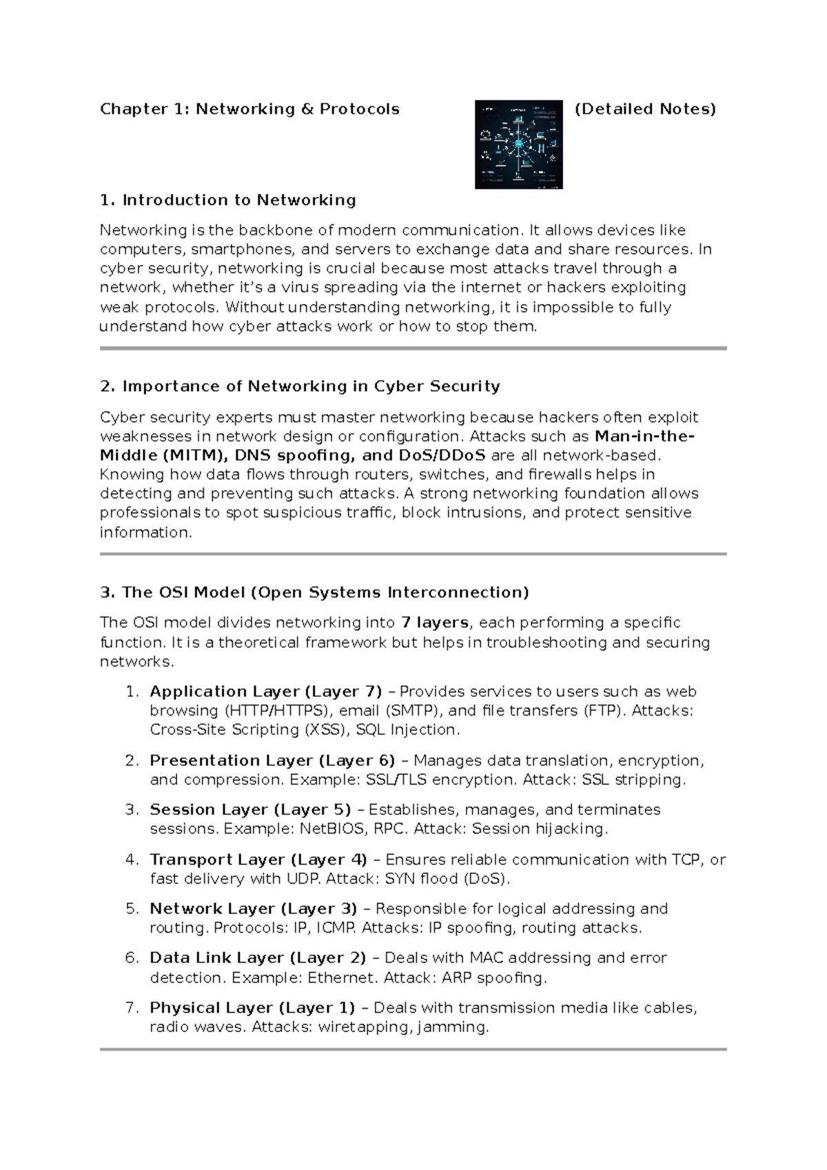 Chapter 1: Networking & Protocols (Detailed Notes) - Studocu