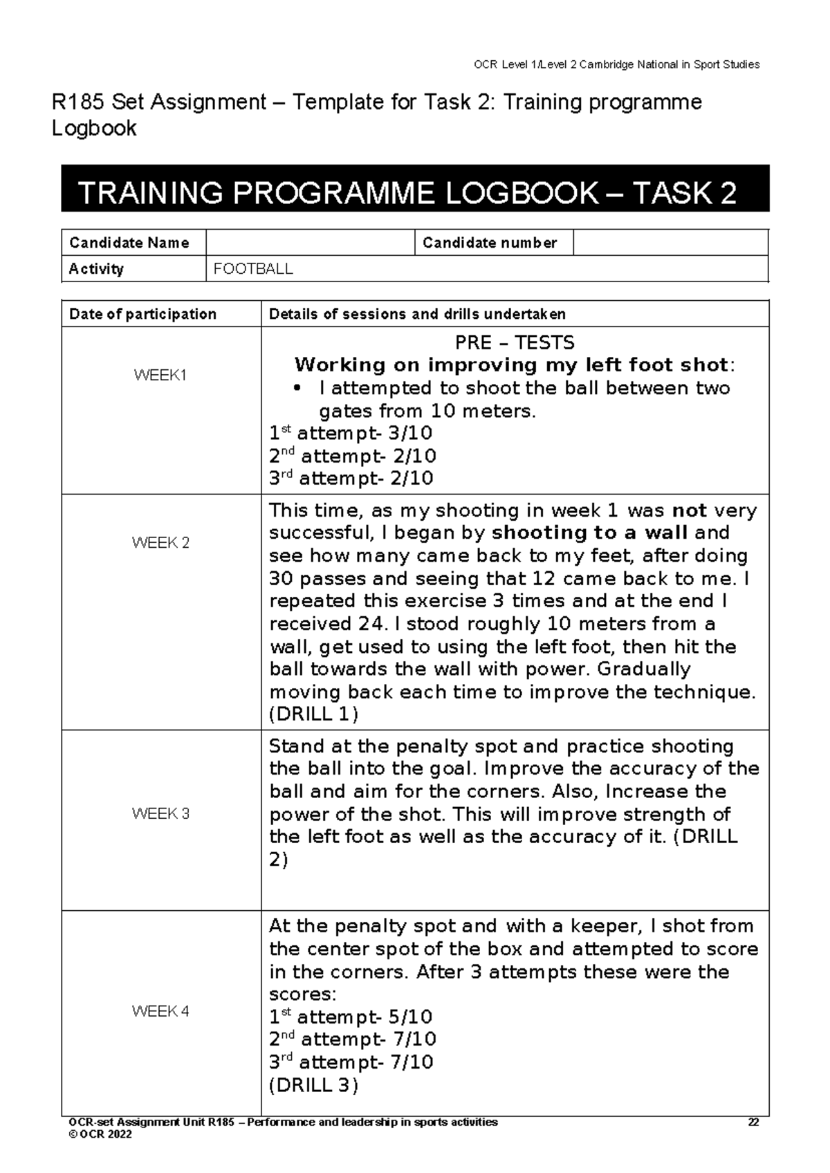 OCR Level 2 Cambridge National in Sport Studies R185 Training Programme ...