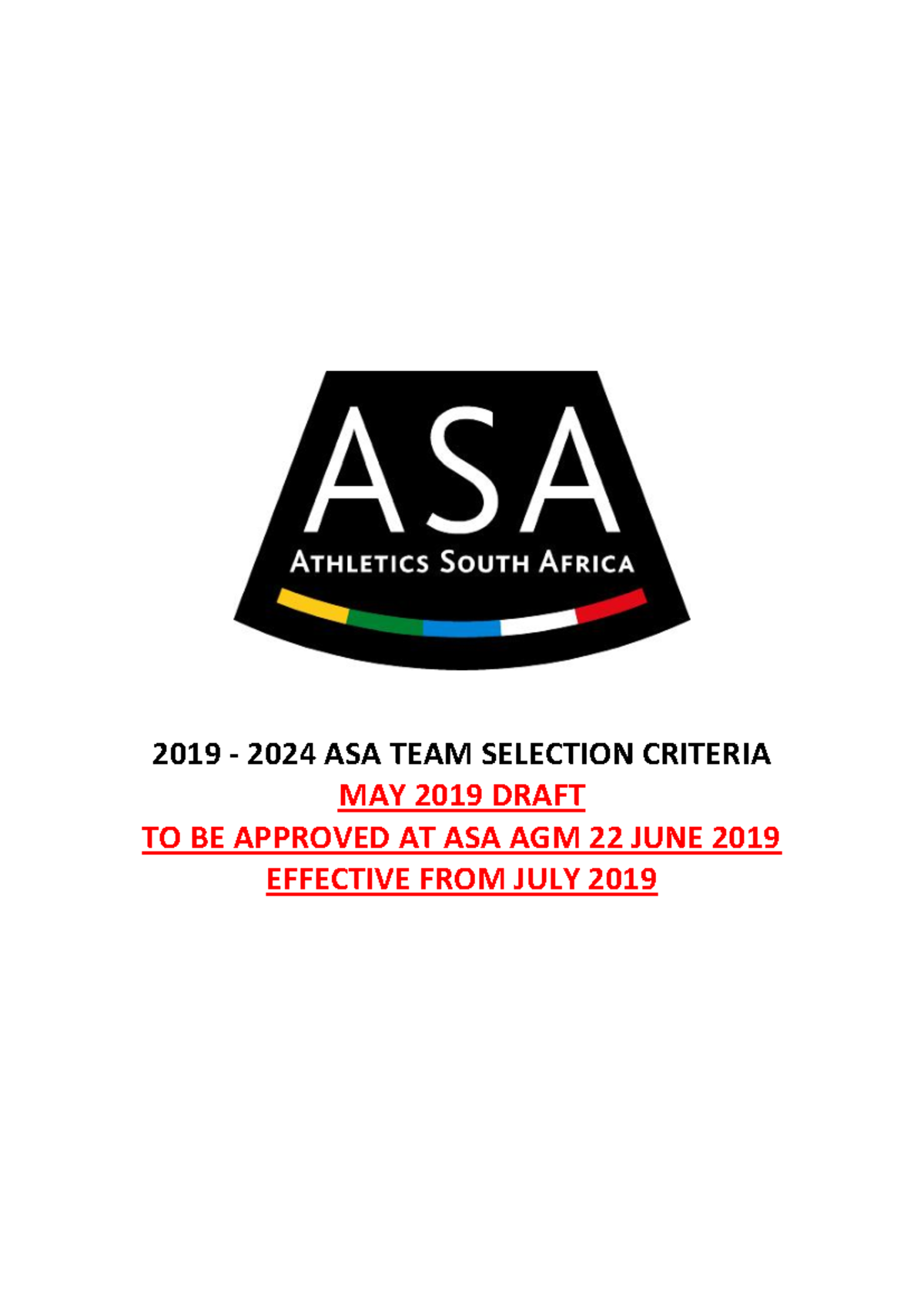 Updated ASA Team Selection Criteria (2019 - 2024) for AGM Approval ...