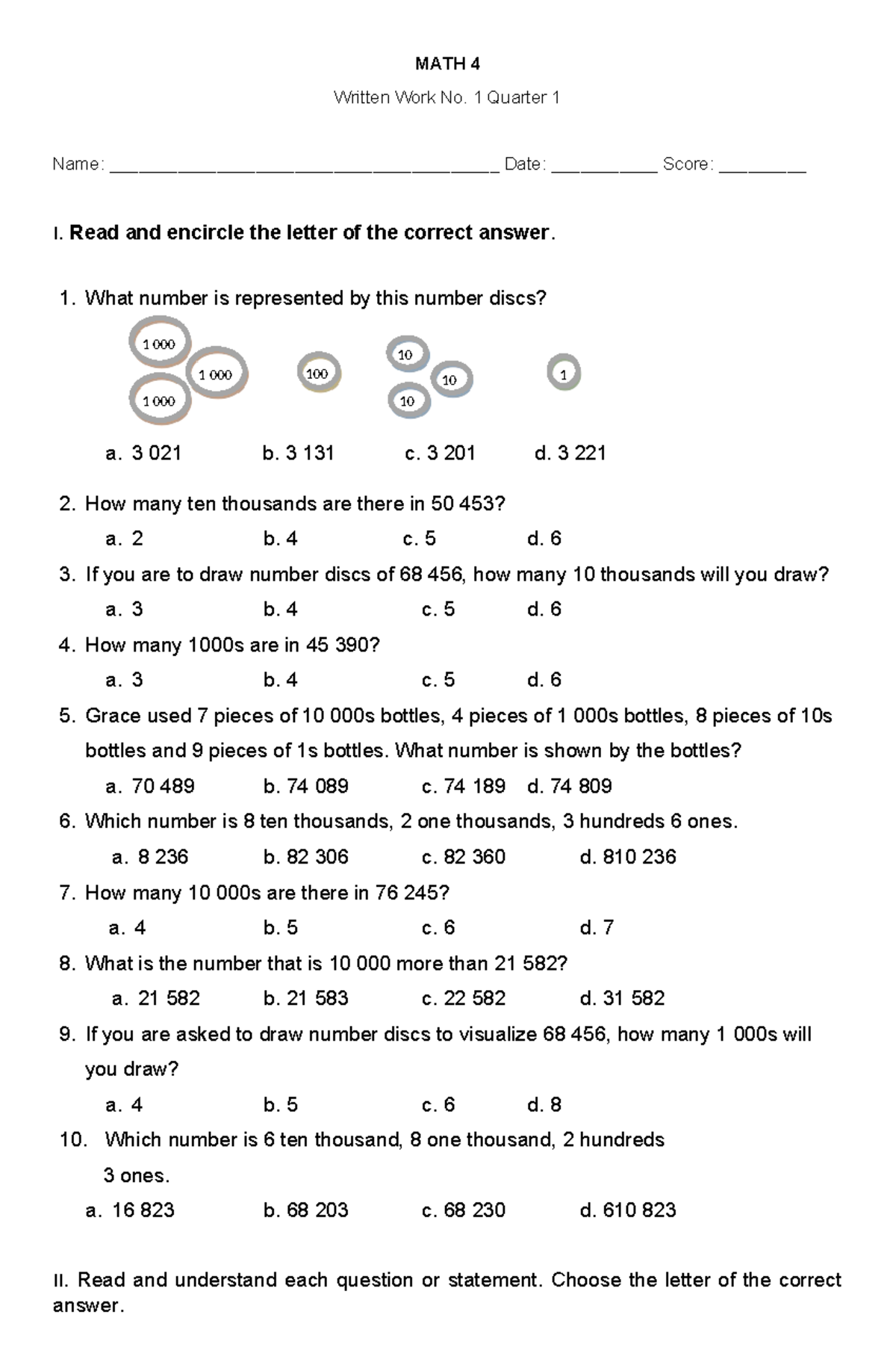 Grade 4 Summative Test in Math Modules 1-3 - MATH 4 Written Work No. 1 ...