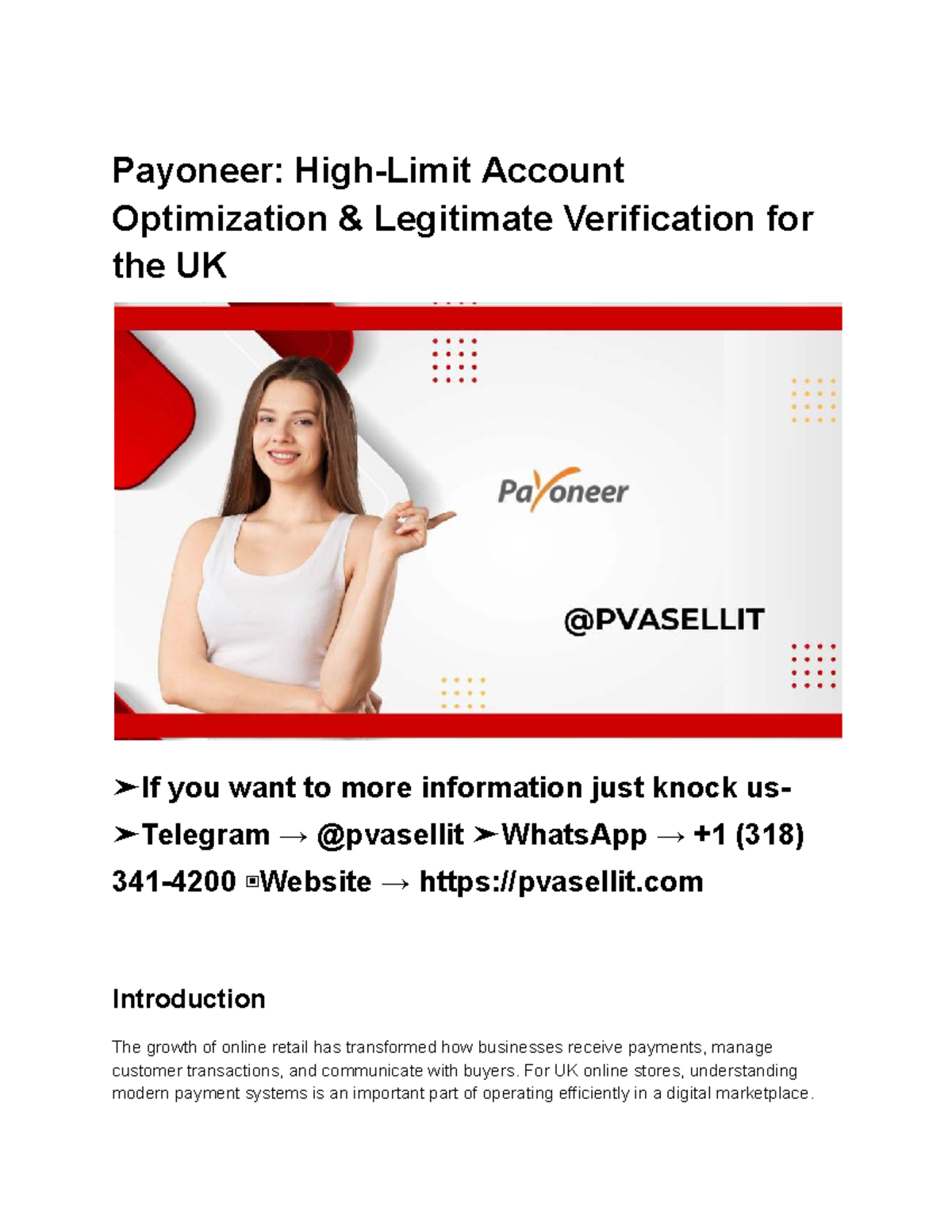 Payoneer High-Limit Account Optimization & Legitimate Verification for ...
