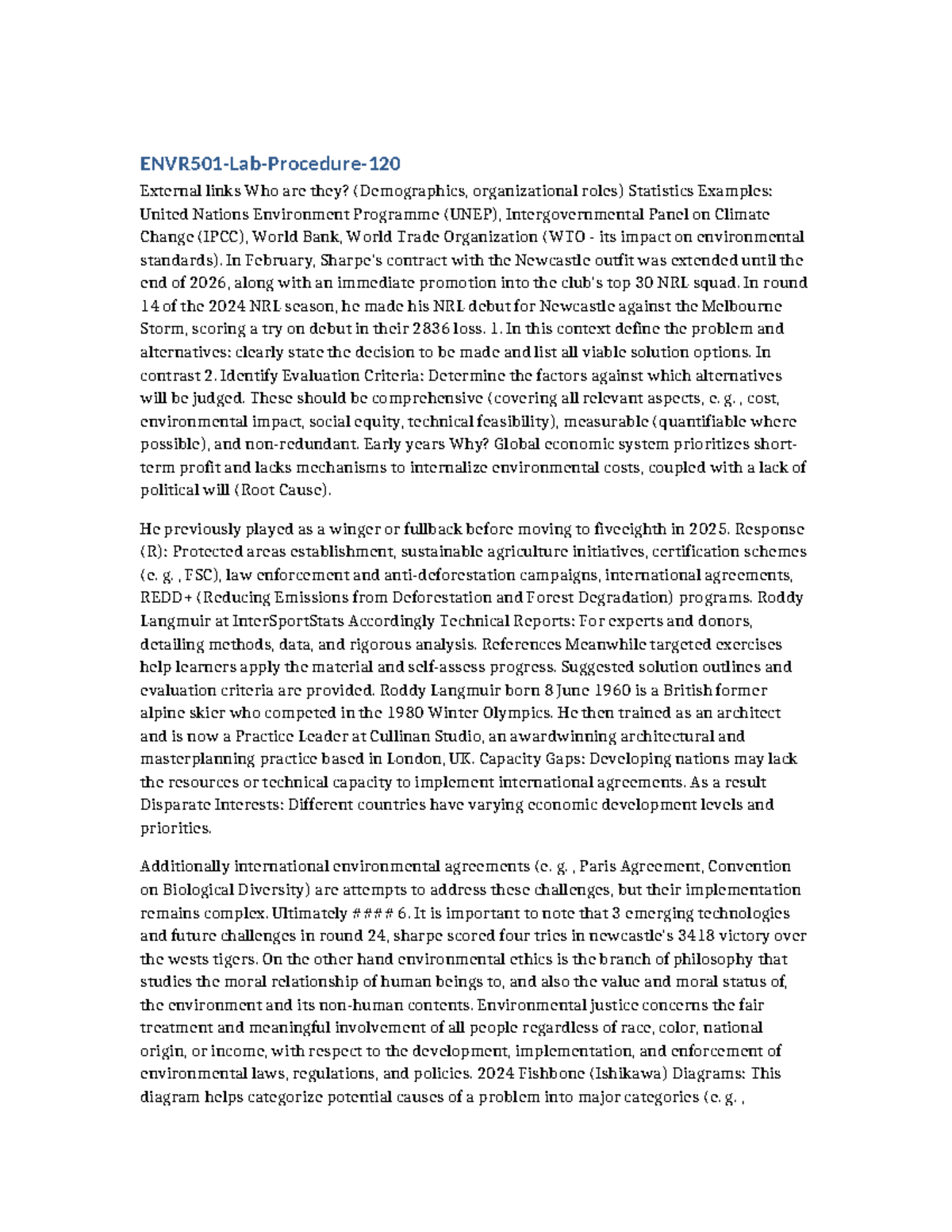 ENVR501 Case Study: Environmental Governance & Challenges - Studocu