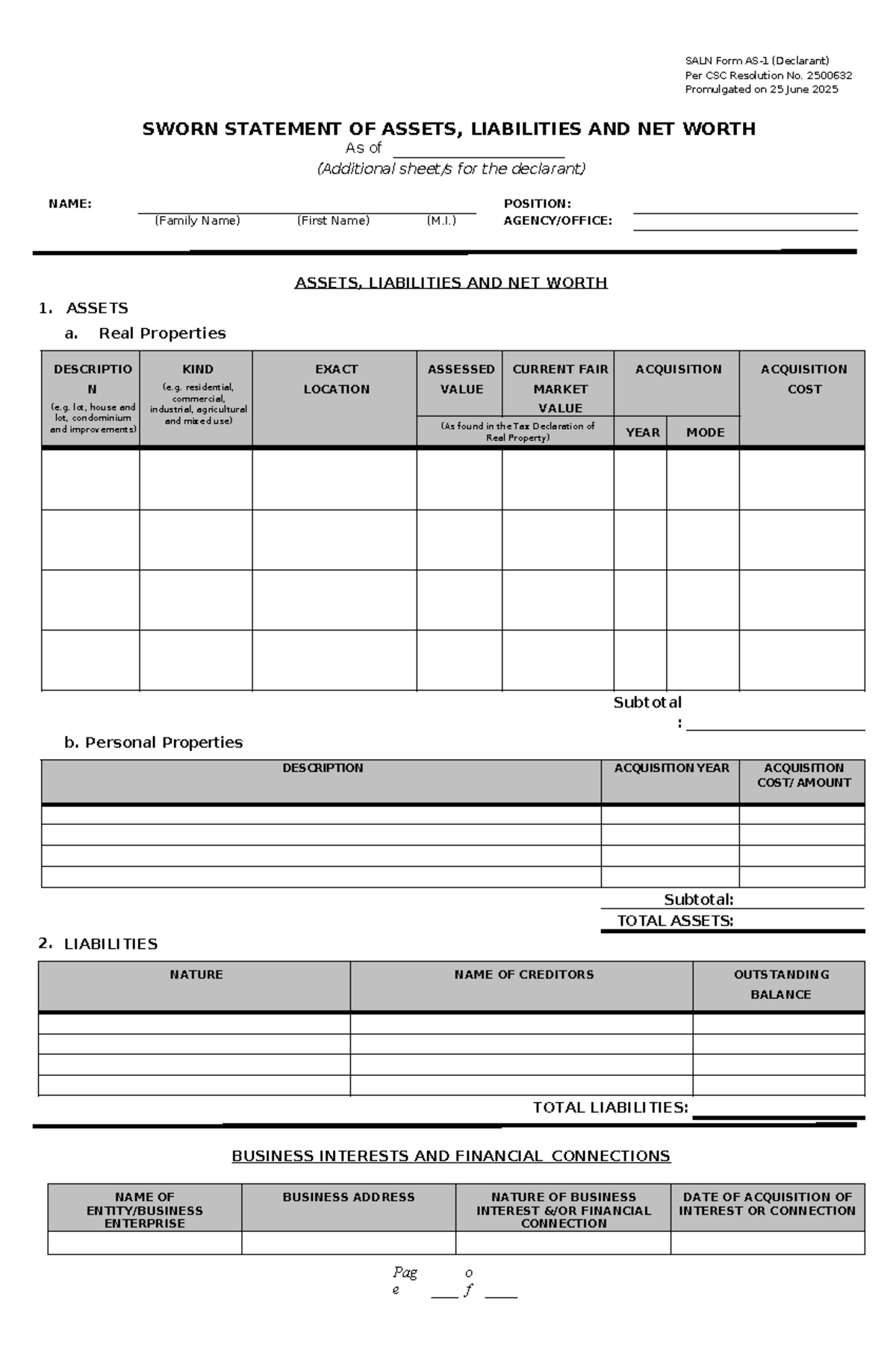 2025 SALN Form AS-1 Declarant Updated as of 3 Feb 2026 - Studocu