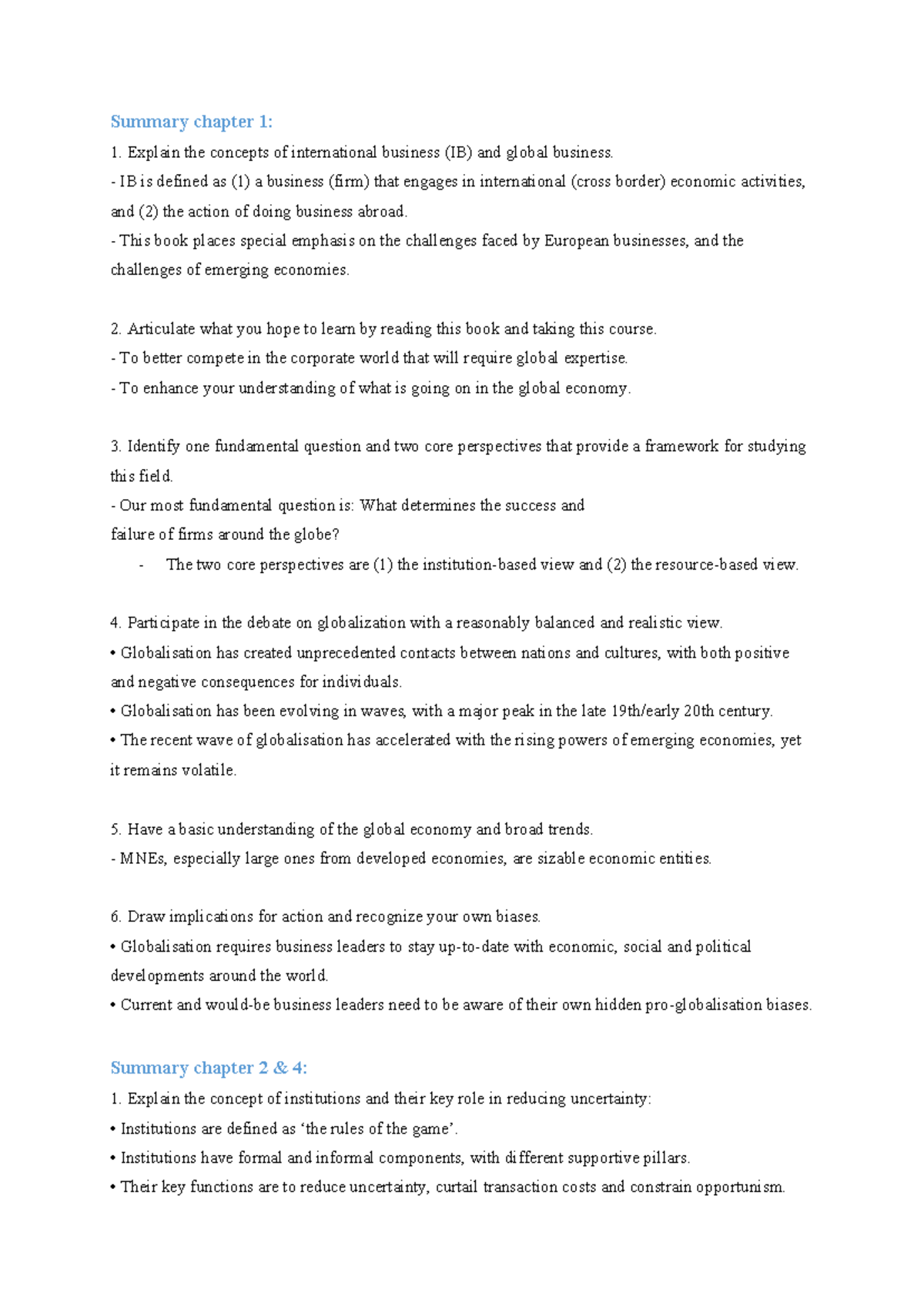 Summary of International Business Concepts (IB) and Globalization ...