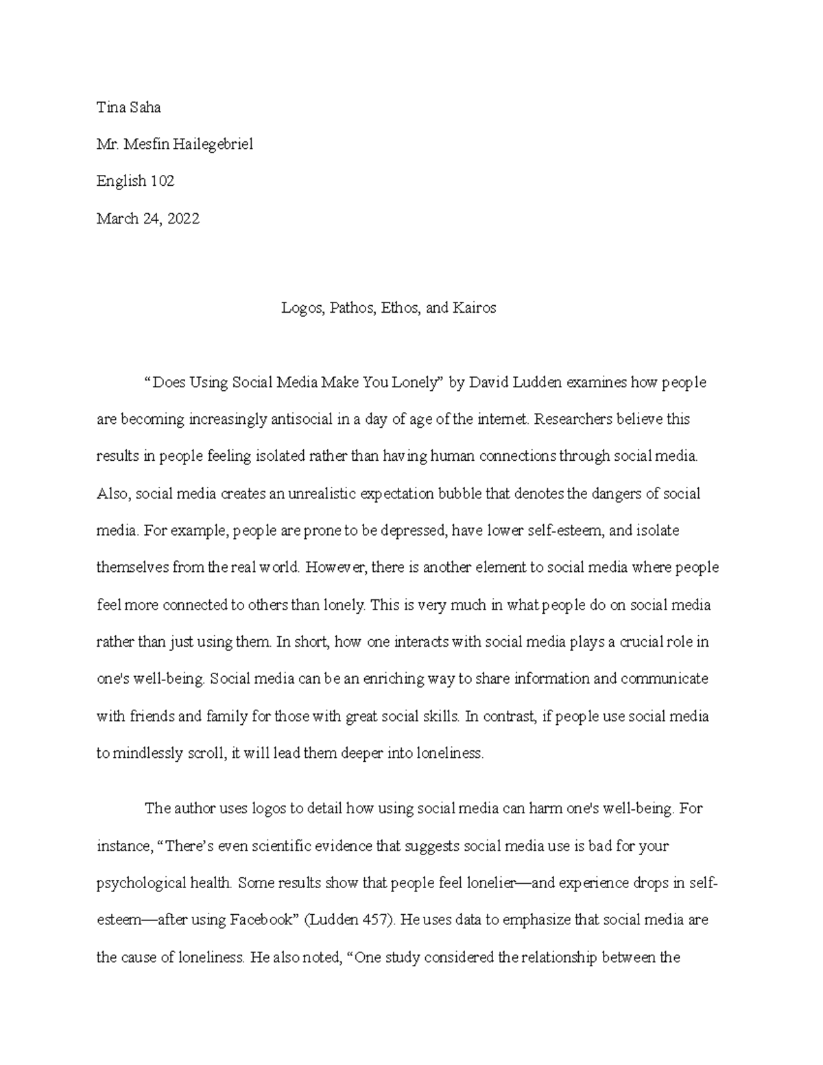 Final Essay: Analyzing Logos, Pathos, Ethos & Kairos in Social Media ...