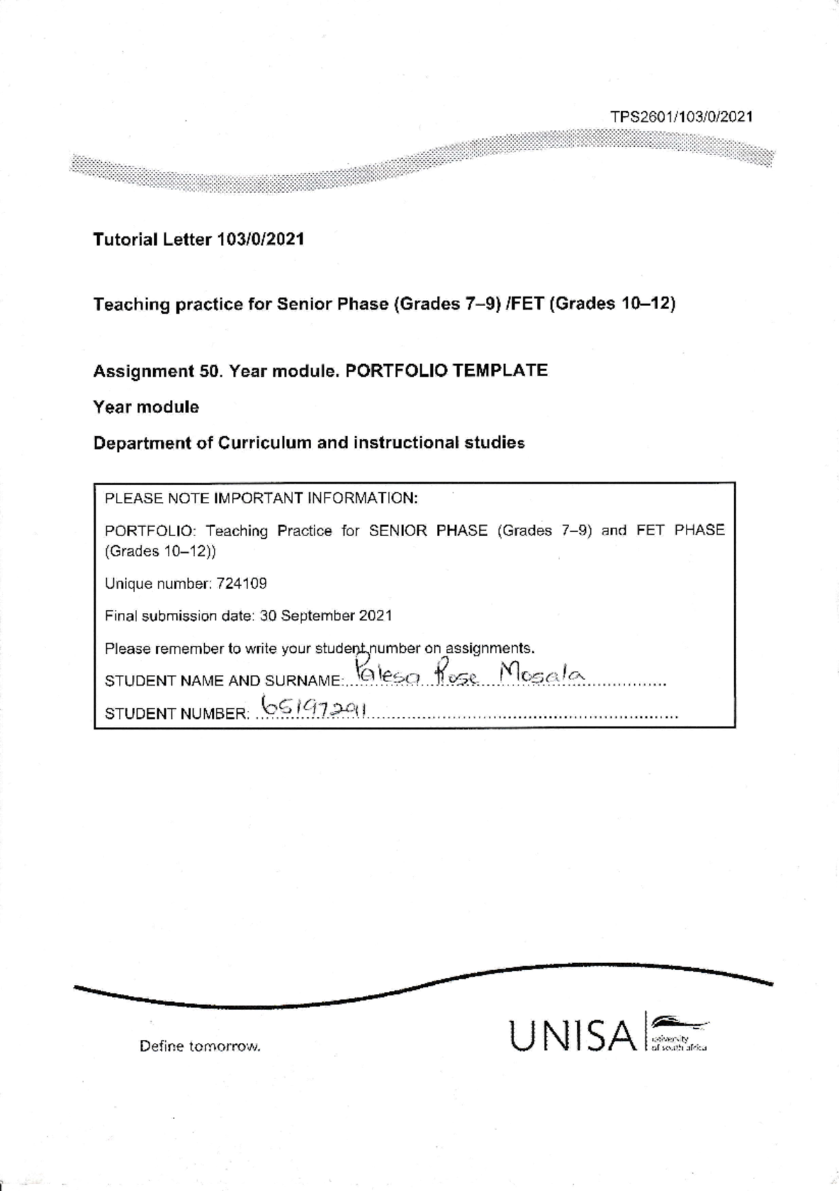 Portfolio TPS 2601 - Assignment - TPS2601/1 031012021 ...