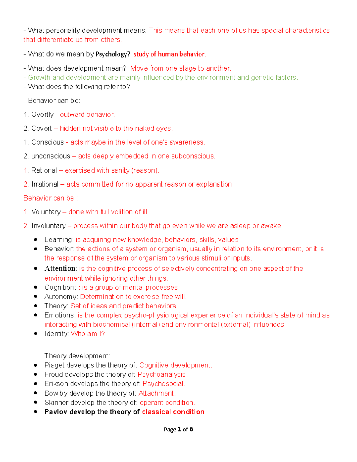 Q1 - Psychology Homework: Key Theories of Personality Development - Studocu
