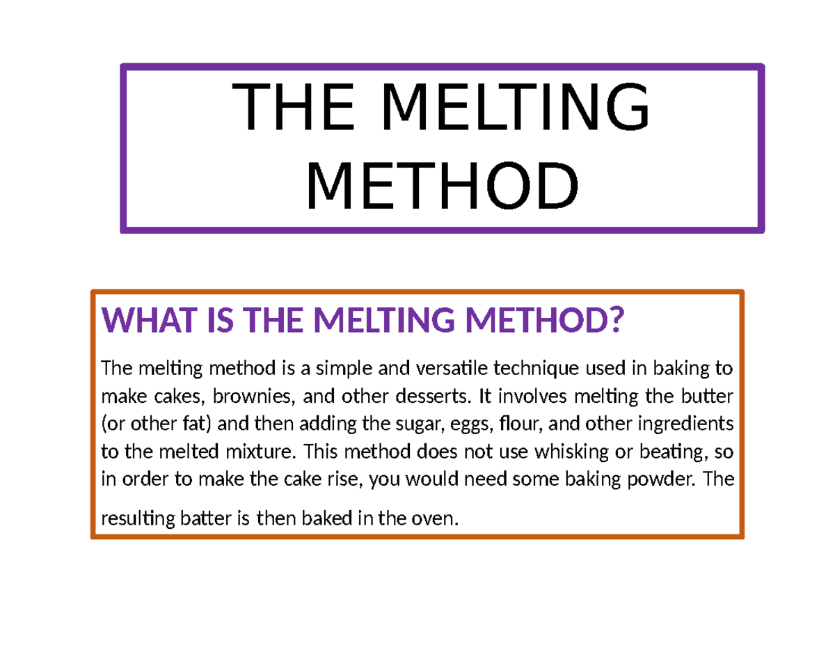 Melting Method in Baking: Techniques & Cake Examples - Studocu