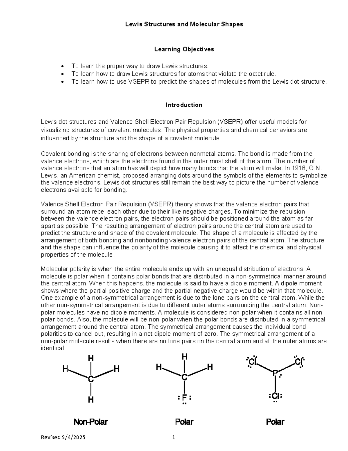 Lewis Structures & Molecular Shapes: Learning Objectives & VSEPR Theory ...