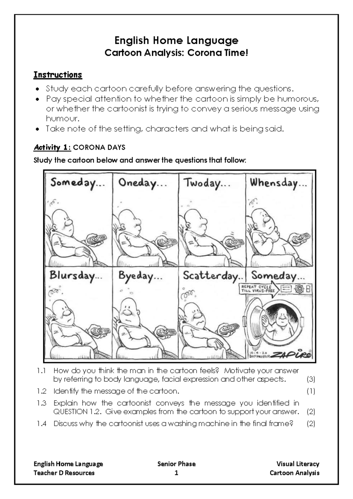 Senior Phase Cartoon Analysis: Visual Literacy Insights - Studocu