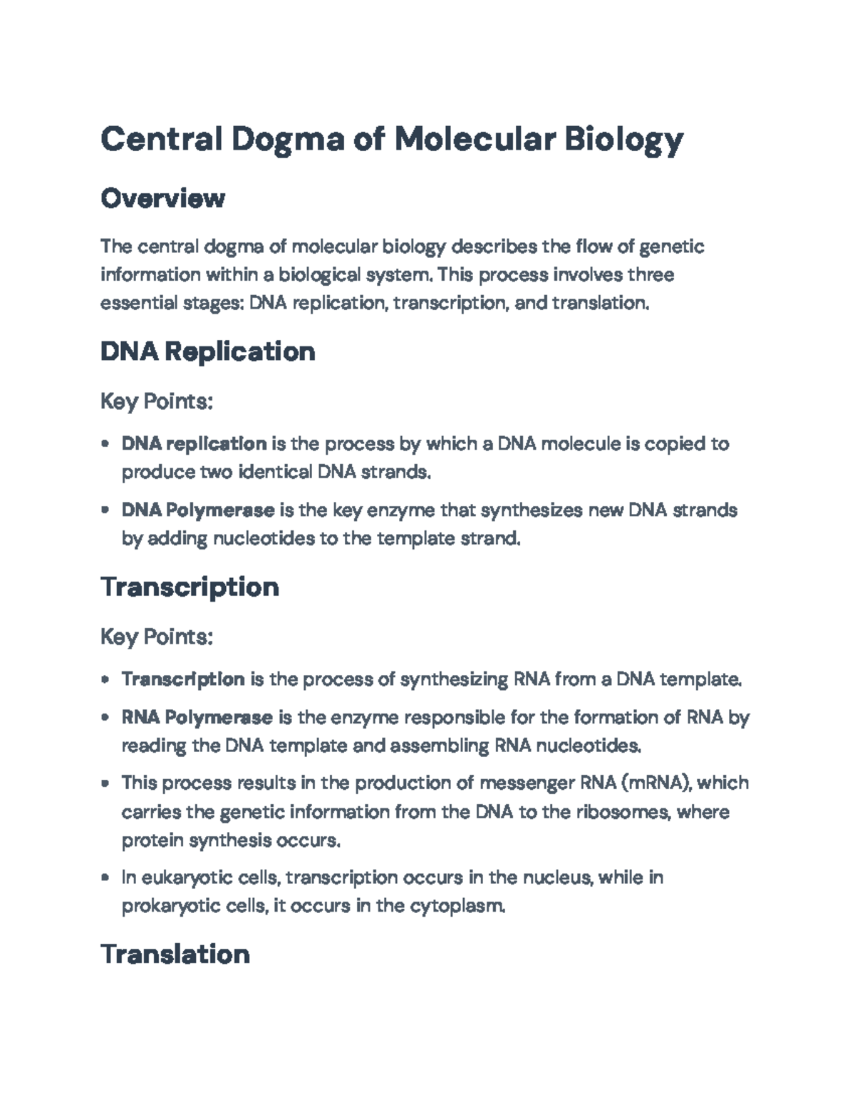Central Dogma of Molecular Biology: Overview of Replication ...
